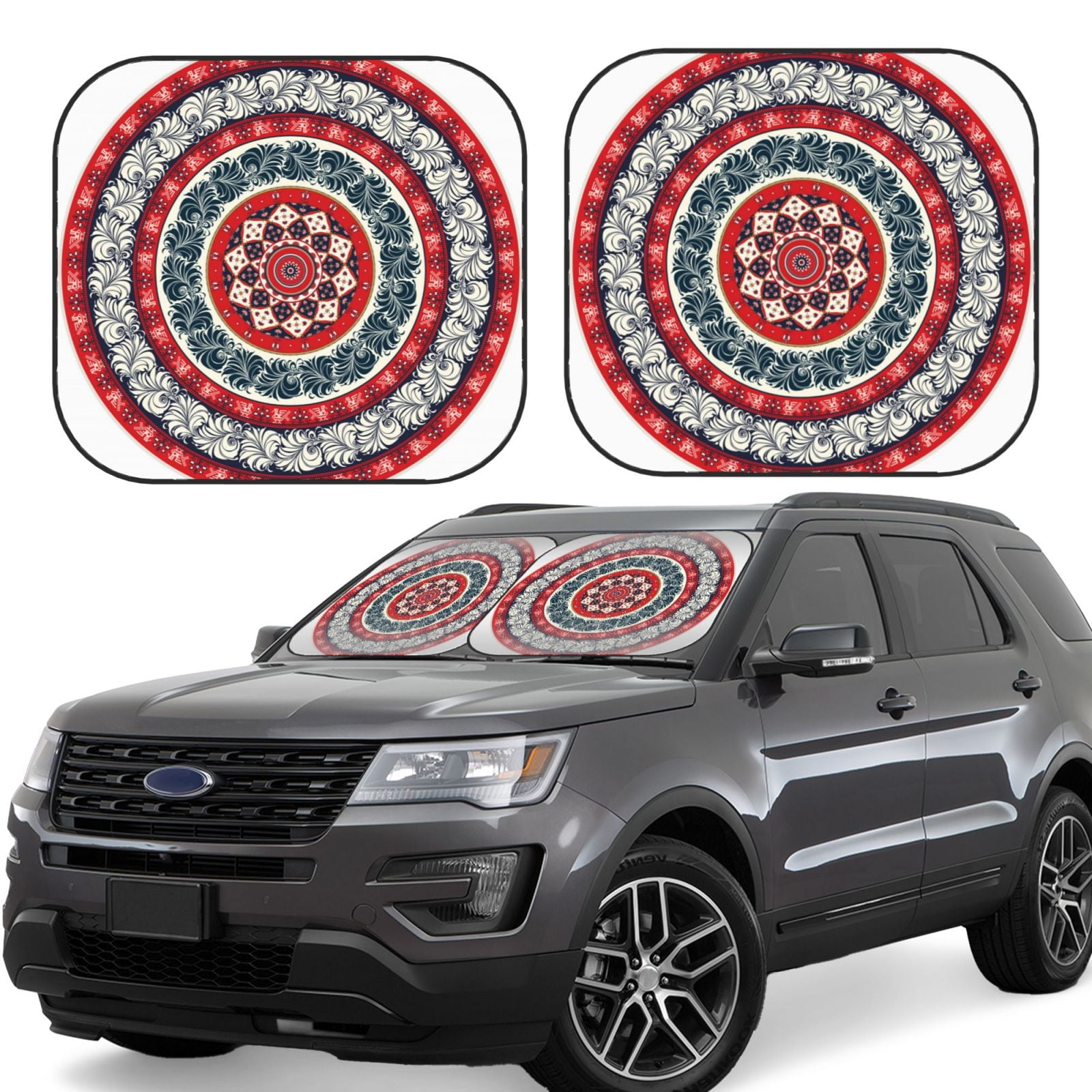 KLL Round Design Windshield Sun Shade 2-Piece Foldable Car Front Window ...