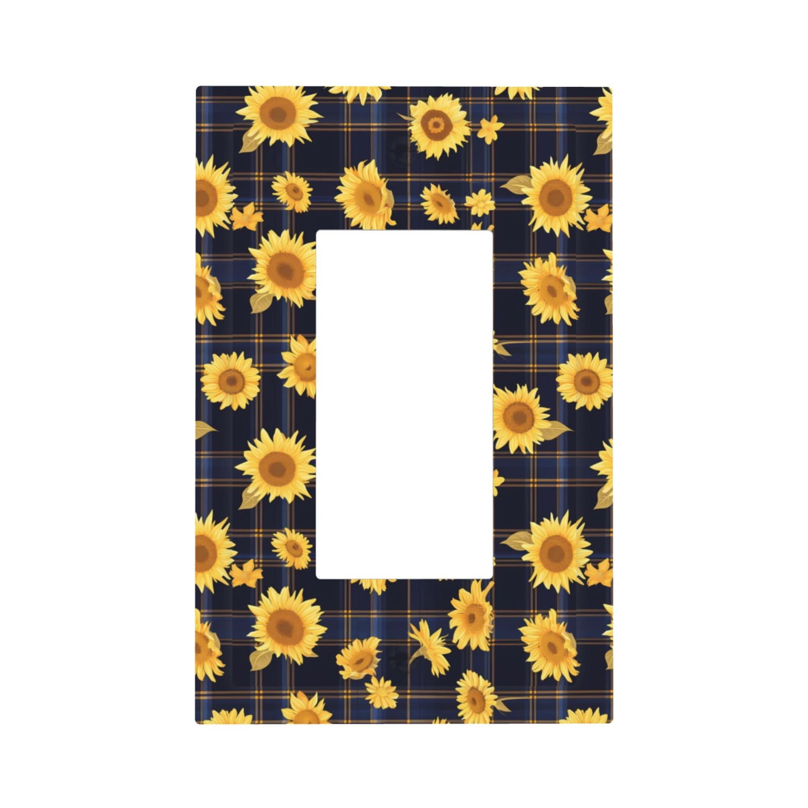 KLL Royal Blue Plaid Sunflower Pattern Electrical Outlet Covers, 3" x 5 ...
