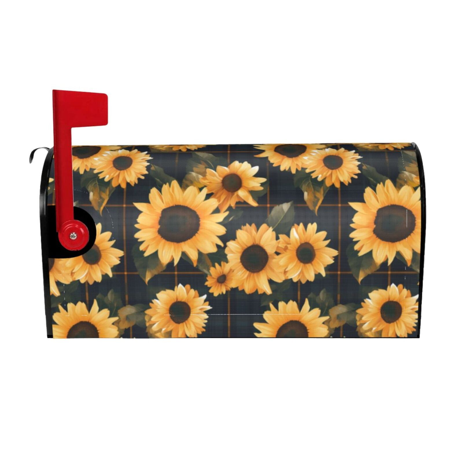 KLL Scottish Blue Plaid Sunflower Pattern Mailbox Covers,Magnetic ...