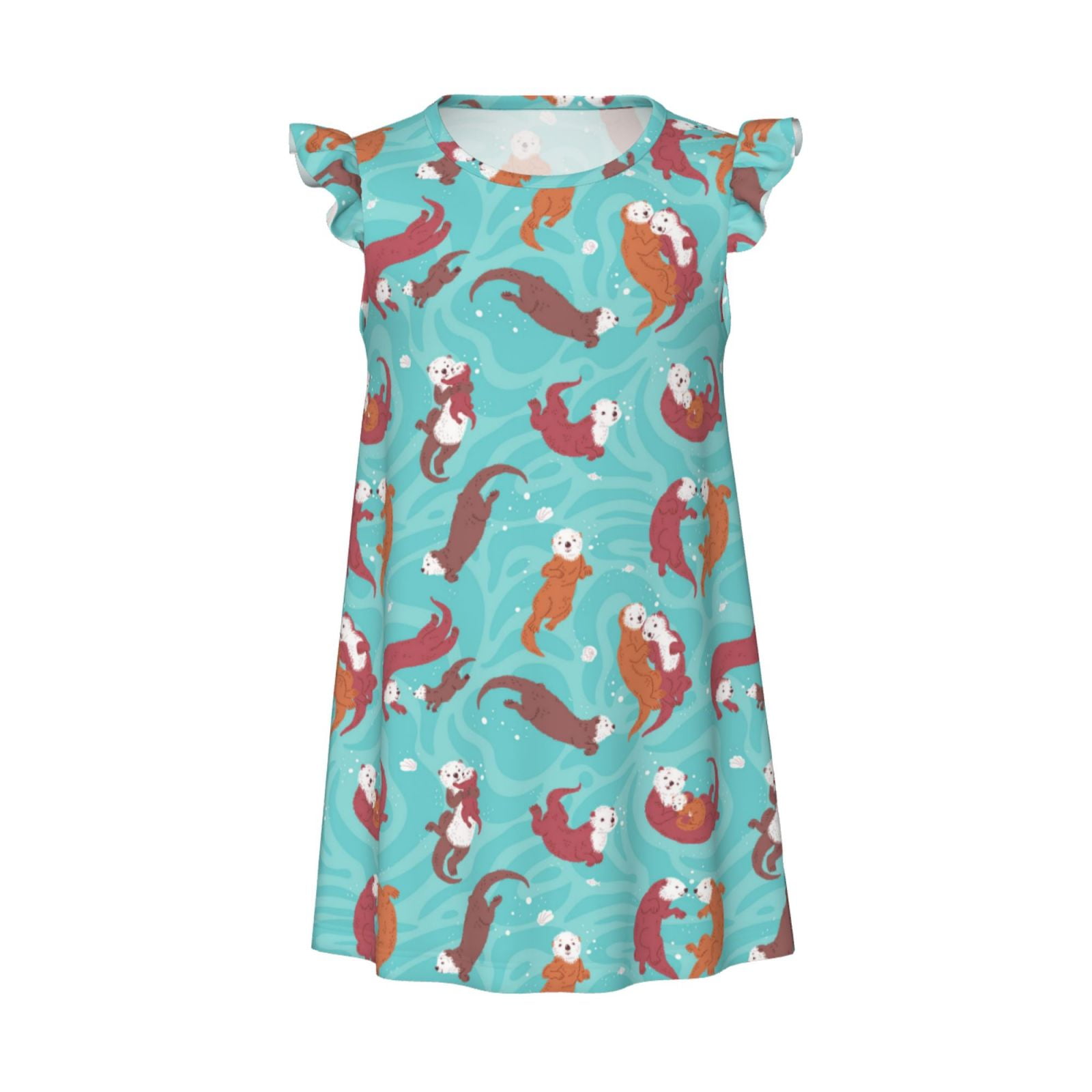 KLL Sea Otters Family In Blue Water Print Girls Nightgowns Pajamas for ...