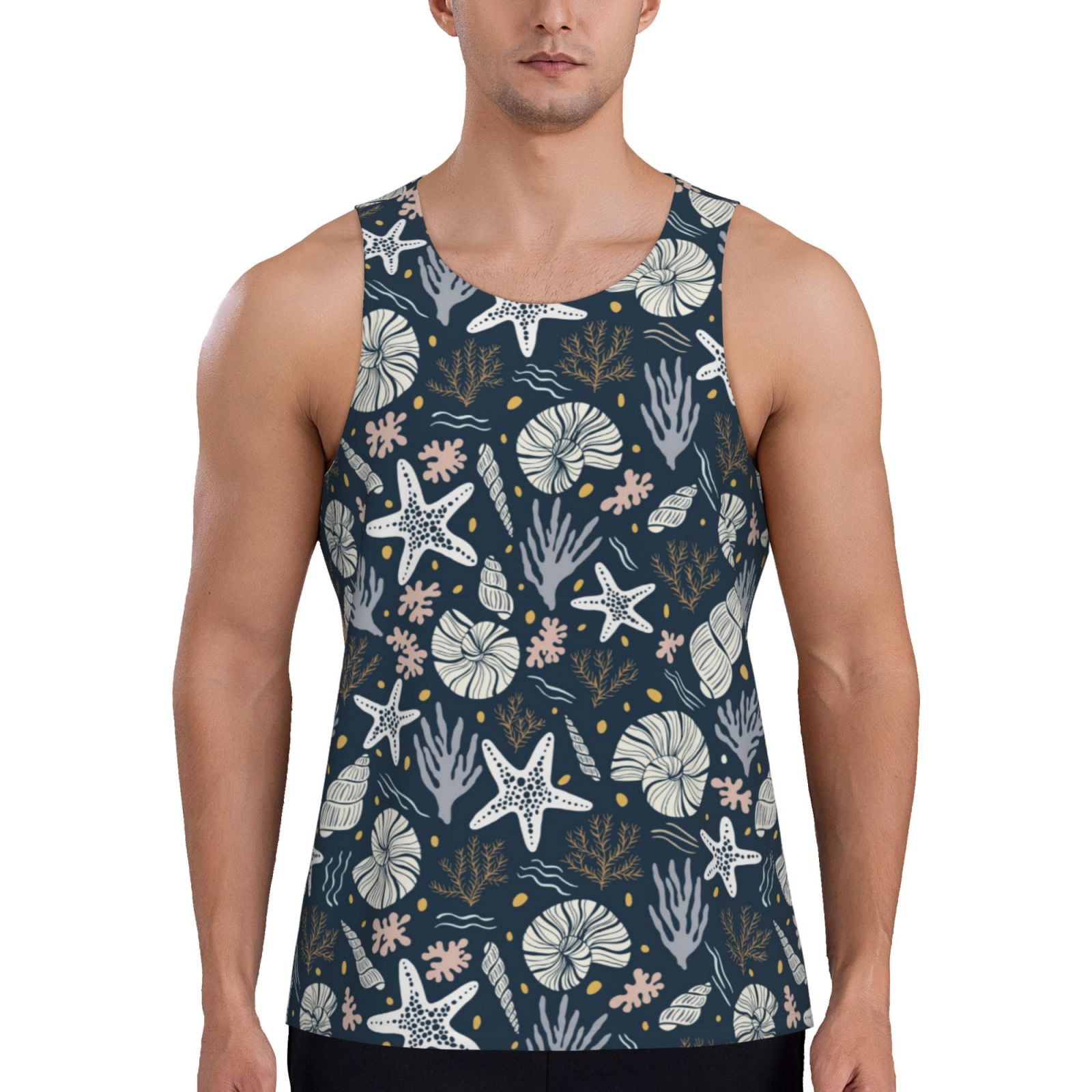 KLL Sea Shells 1 Print Men's Muscle Gym Workout Stringer Tank Tops ...