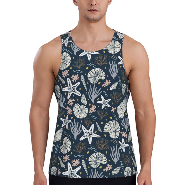 KLL Sea Shells 1 Print Men's Muscle Gym Workout Stringer Tank Tops ...
