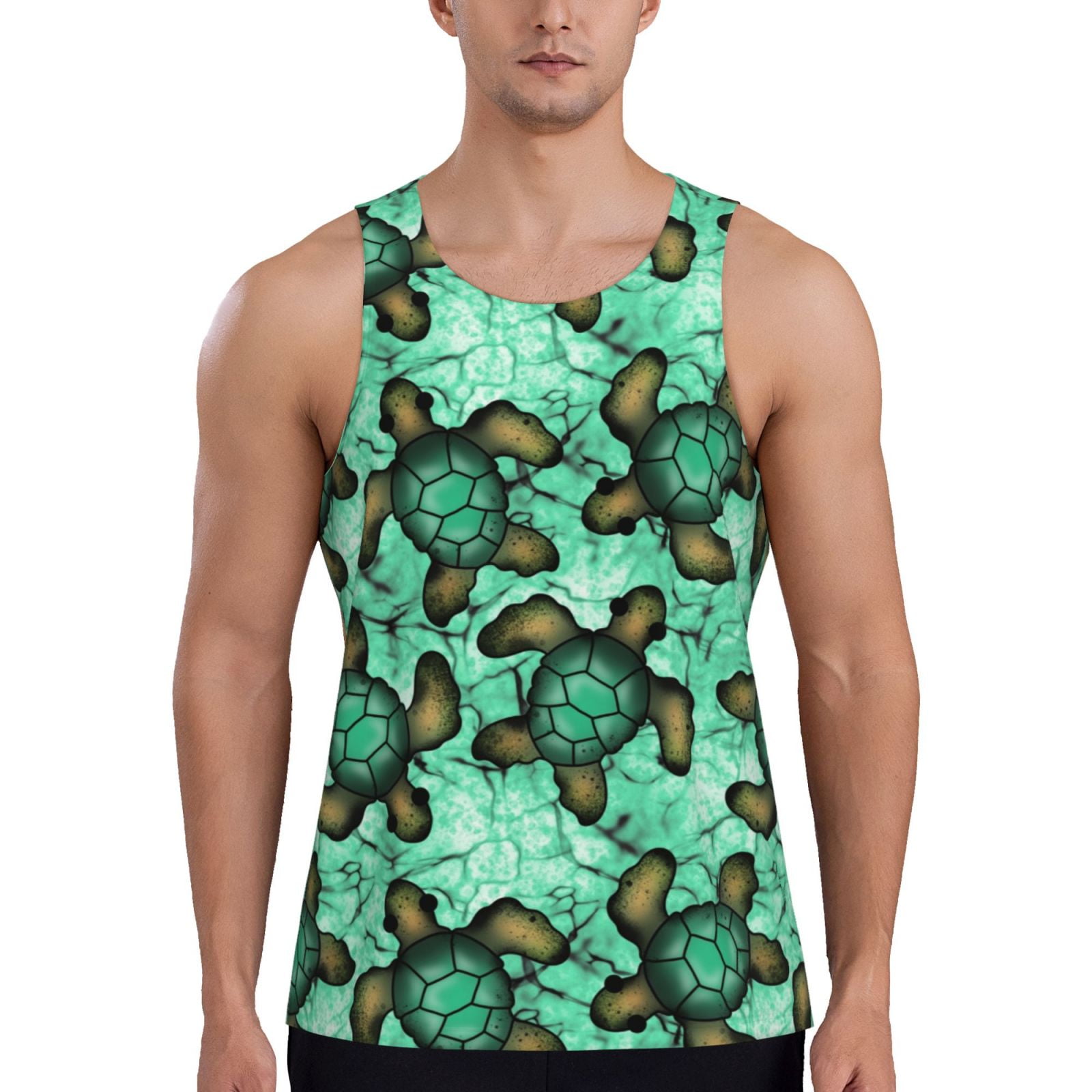 KLL Sea Turtle Print Men's Muscle Gym Workout Stringer Tank Tops ...