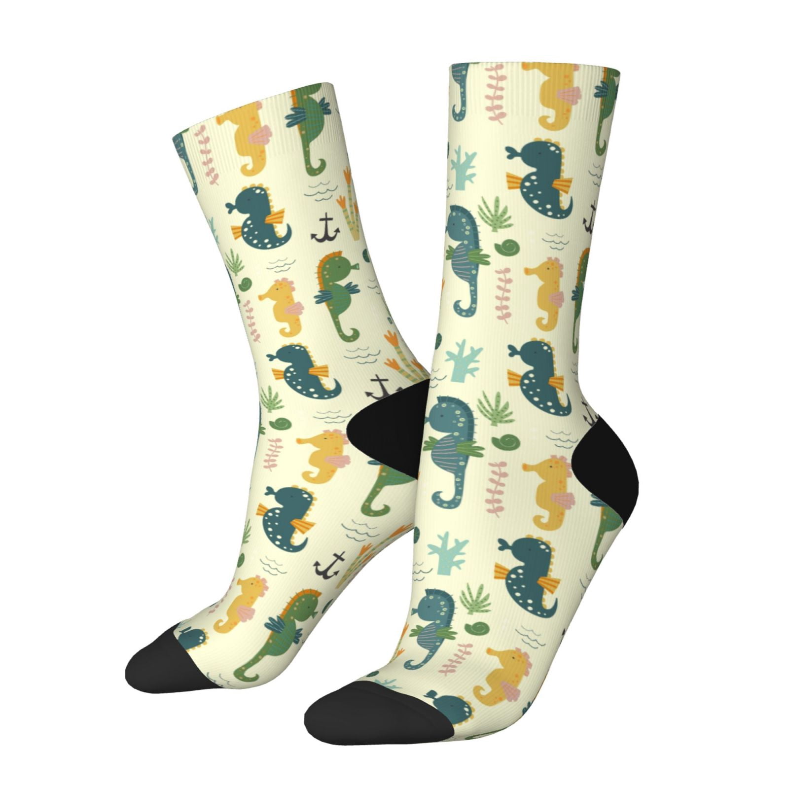 KLL Seahorse Print Cool Socks Men's Women's Crew Socks Funny Crazy ...