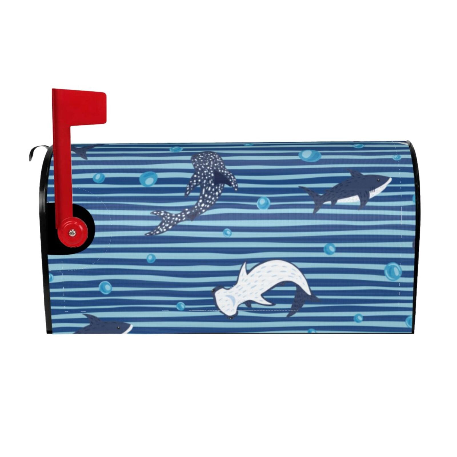 KLL Sharks on White Blue Striped Pattern Mailbox Covers,Magnetic ...