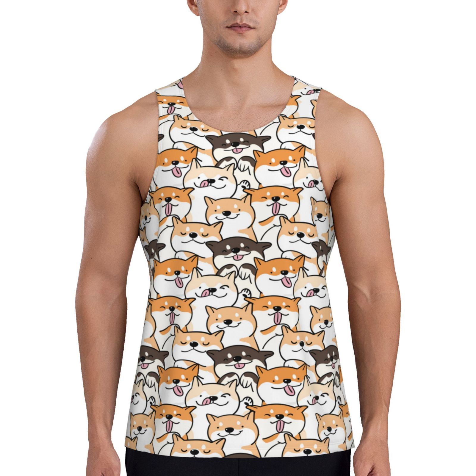 KLL Shiba Inu Dog Print Men's Muscle Gym Workout Stringer Tank Tops ...