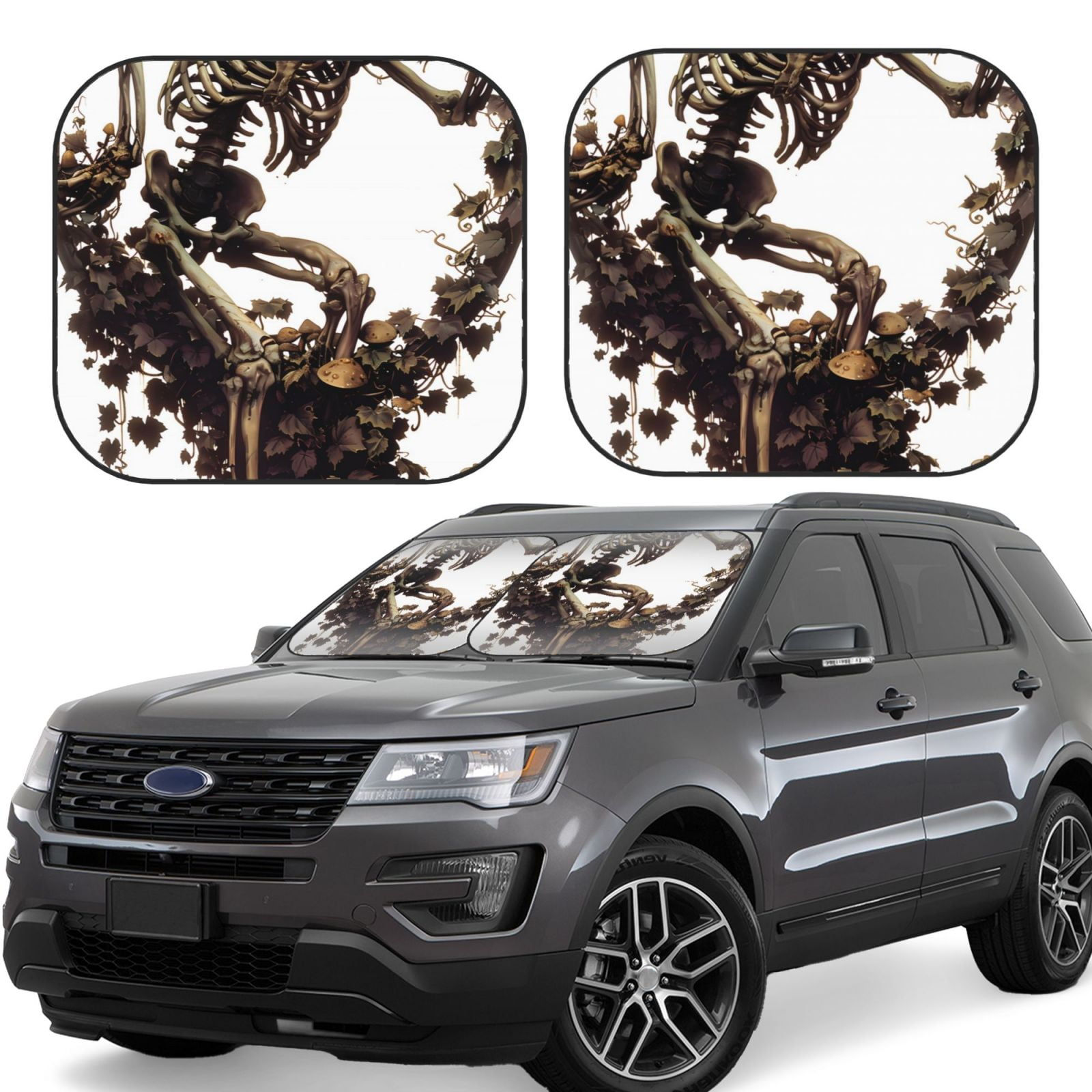 KLL Skeleton Dance with Mushrooms Windshield Sun Shade 2-Piece Foldable ...
