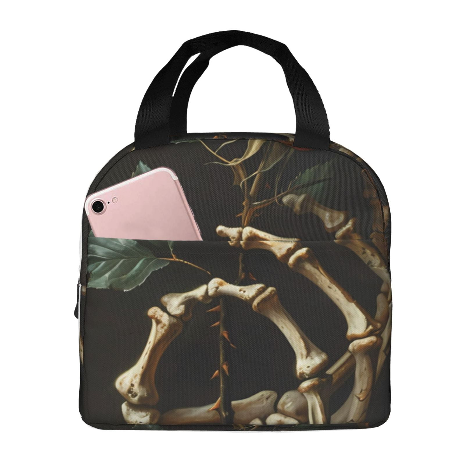 KLL Skeleton Hand Rose Butterfly Print Insulated Lunch Bag Women ...