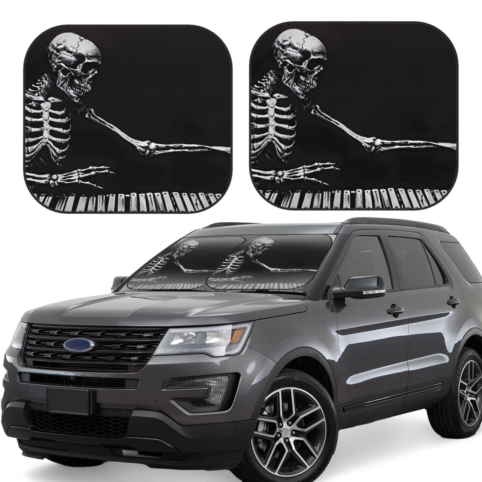 KLL Skeleton Playing Xylophone Windshield Sun Shade 2-Piece Foldable ...