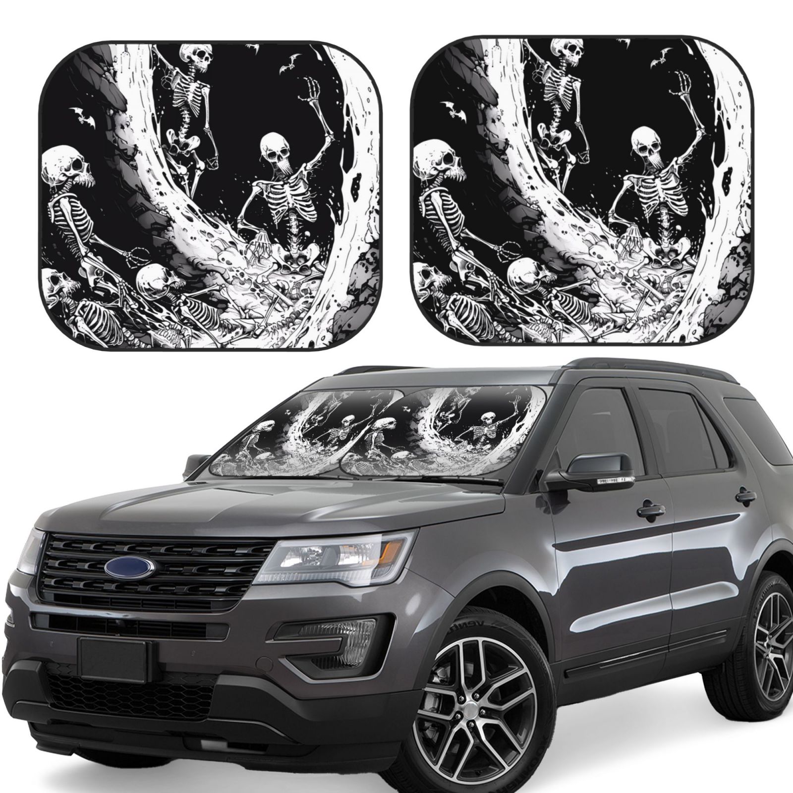 KLL Skeleton Wave Artwork Windshield Sun Shade 2-Piece Foldable Car ...