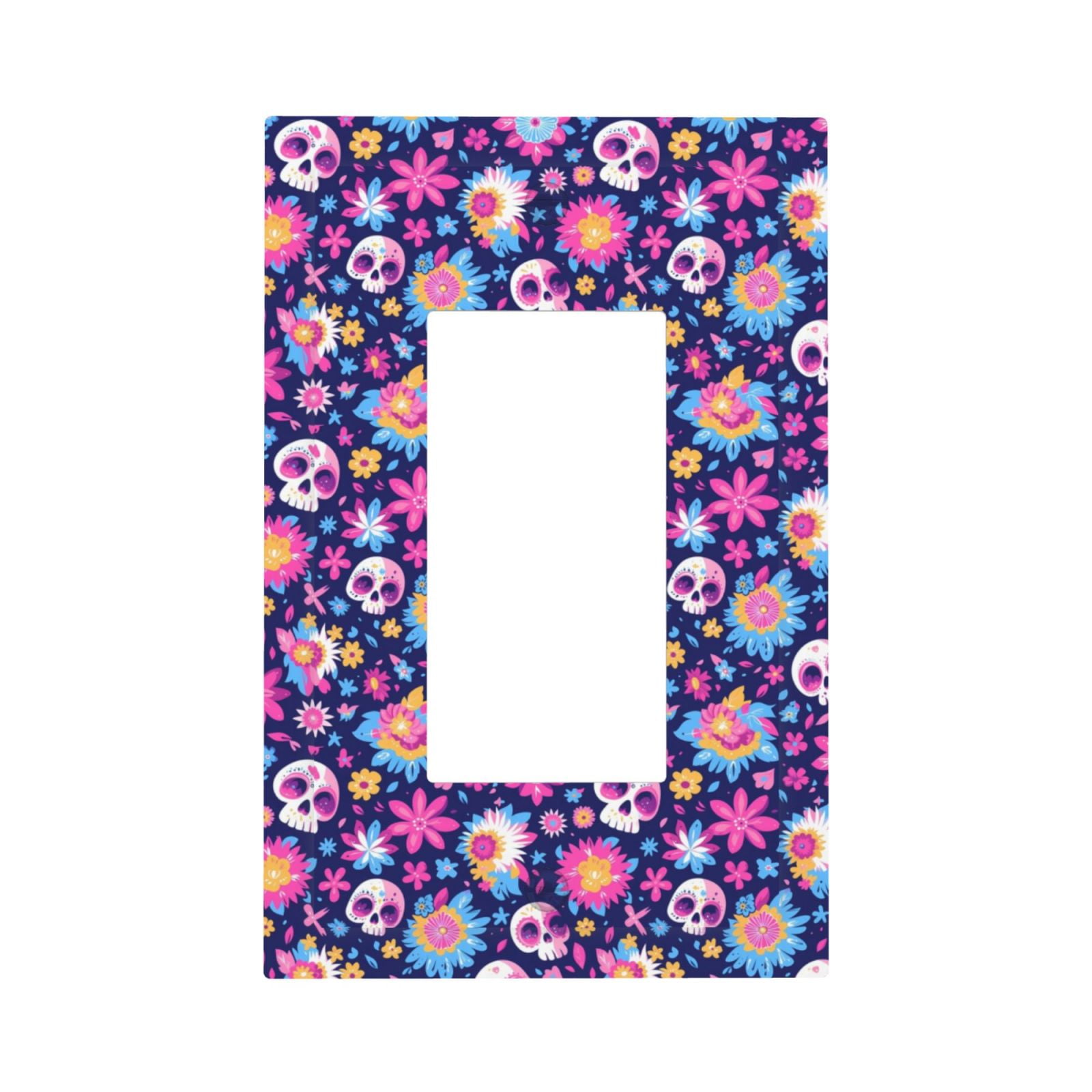 KLL Skull Blue Flower Pattern Electrical Outlet Covers, 3