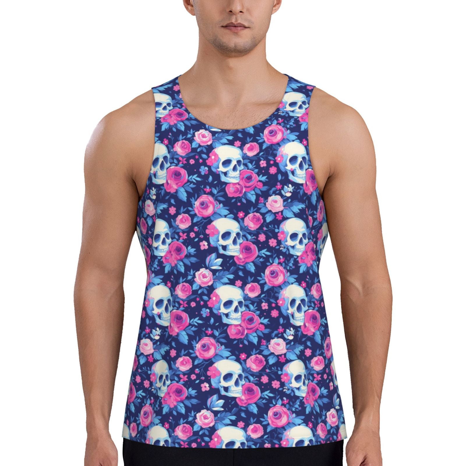 KLL Skull Flower Print Men's Muscle Gym Workout Stringer Tank Tops ...
