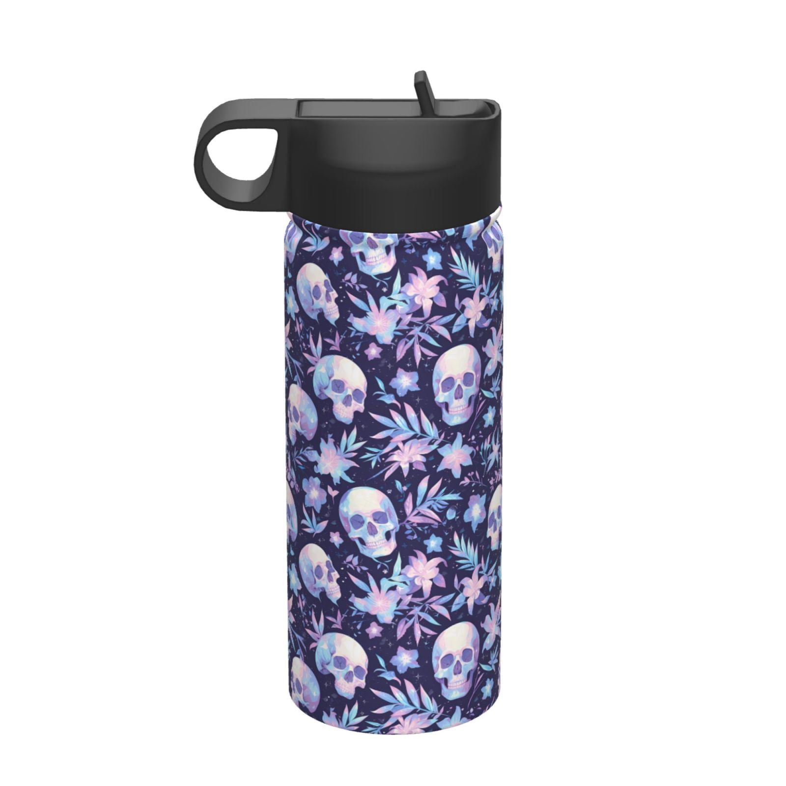 KLL Skull Pattern 18OZ Water Bottle With Straw,Stainless Steel Sports Water Cup Flask Sports ...