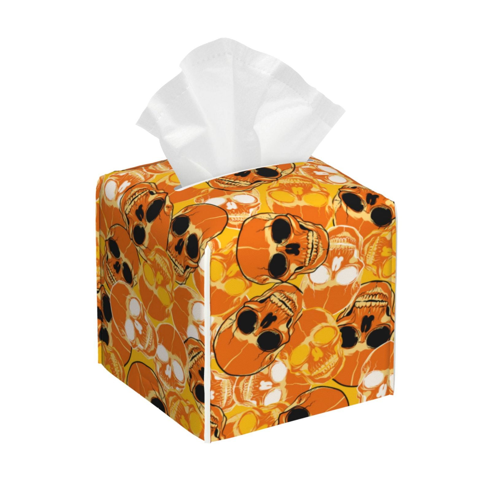 KLL Skulls Print Tissue Box Cover,Leather Tissue Holder Square Facial ...