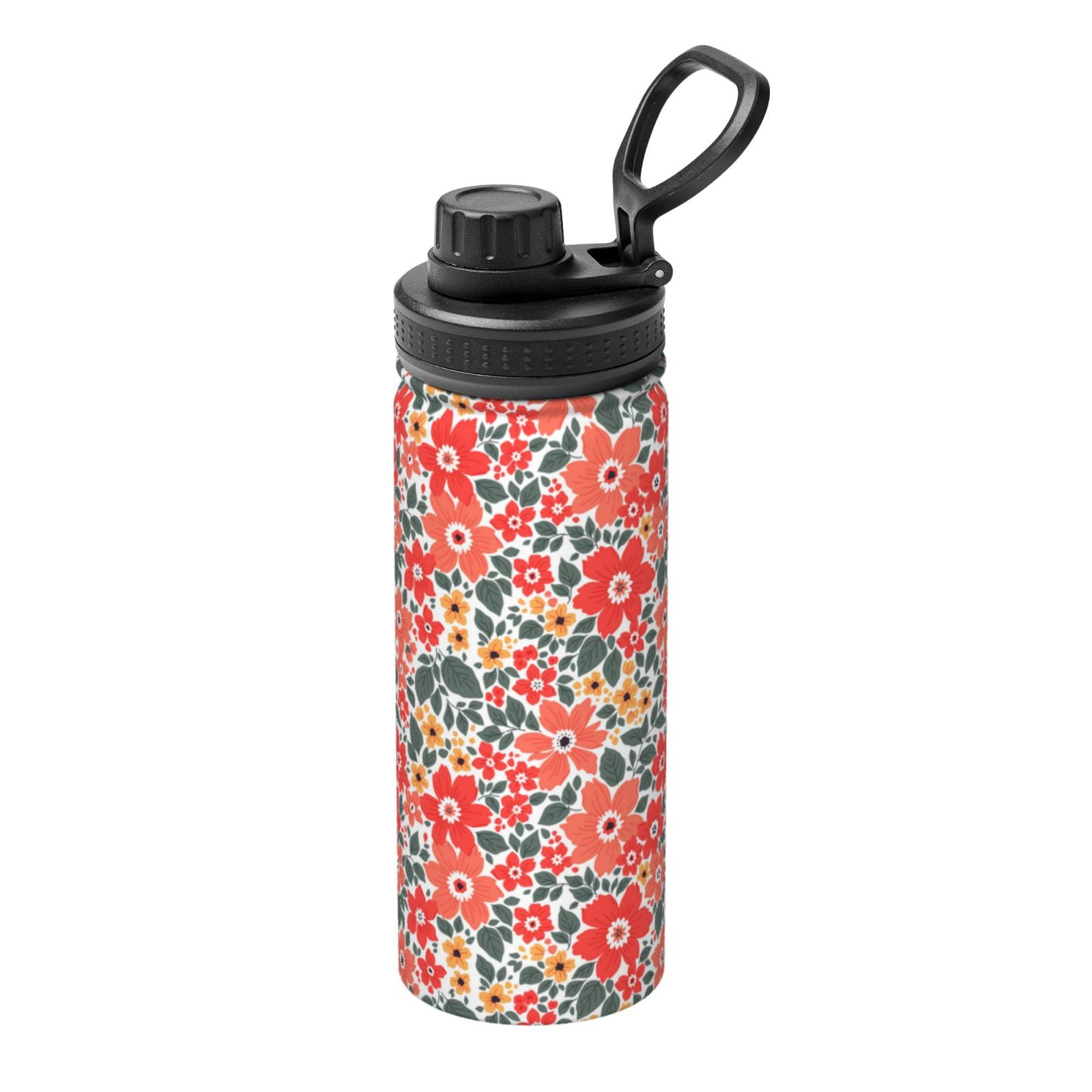 KLL Small Coral Red Flowers Pattern 18oz Insulated Water Bottle ...