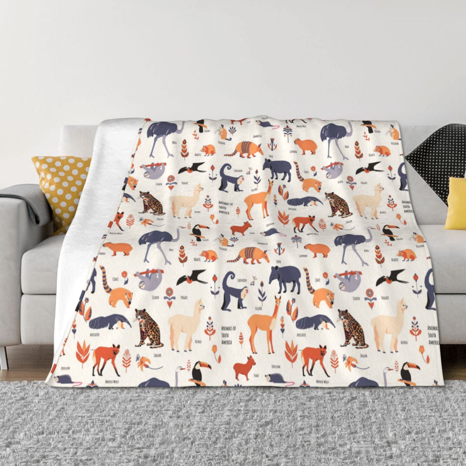 KLL South American Animals Print Fleece Throw Blanket, Horizontal ...