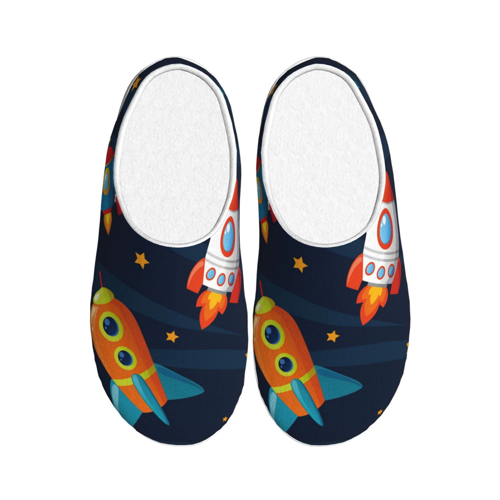 KLL Spaceships and Stars Pattern Adult Unisex Cozy Slippers,Fuzzy Slip ...