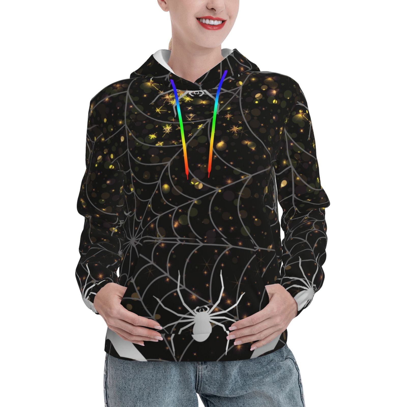 KLL Spiderweb Bats And A Spider for Womens Pullover Hoodie with Pocket ...