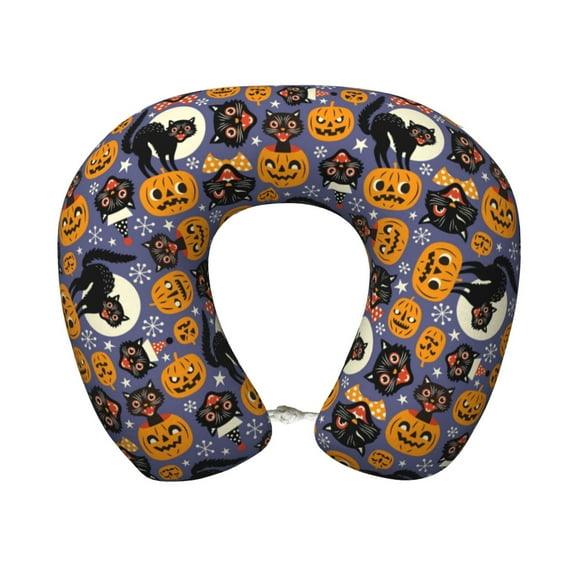 KLL Spooky Cats And Halloween Pumpkins Pattern Memory Foam Cervical ...