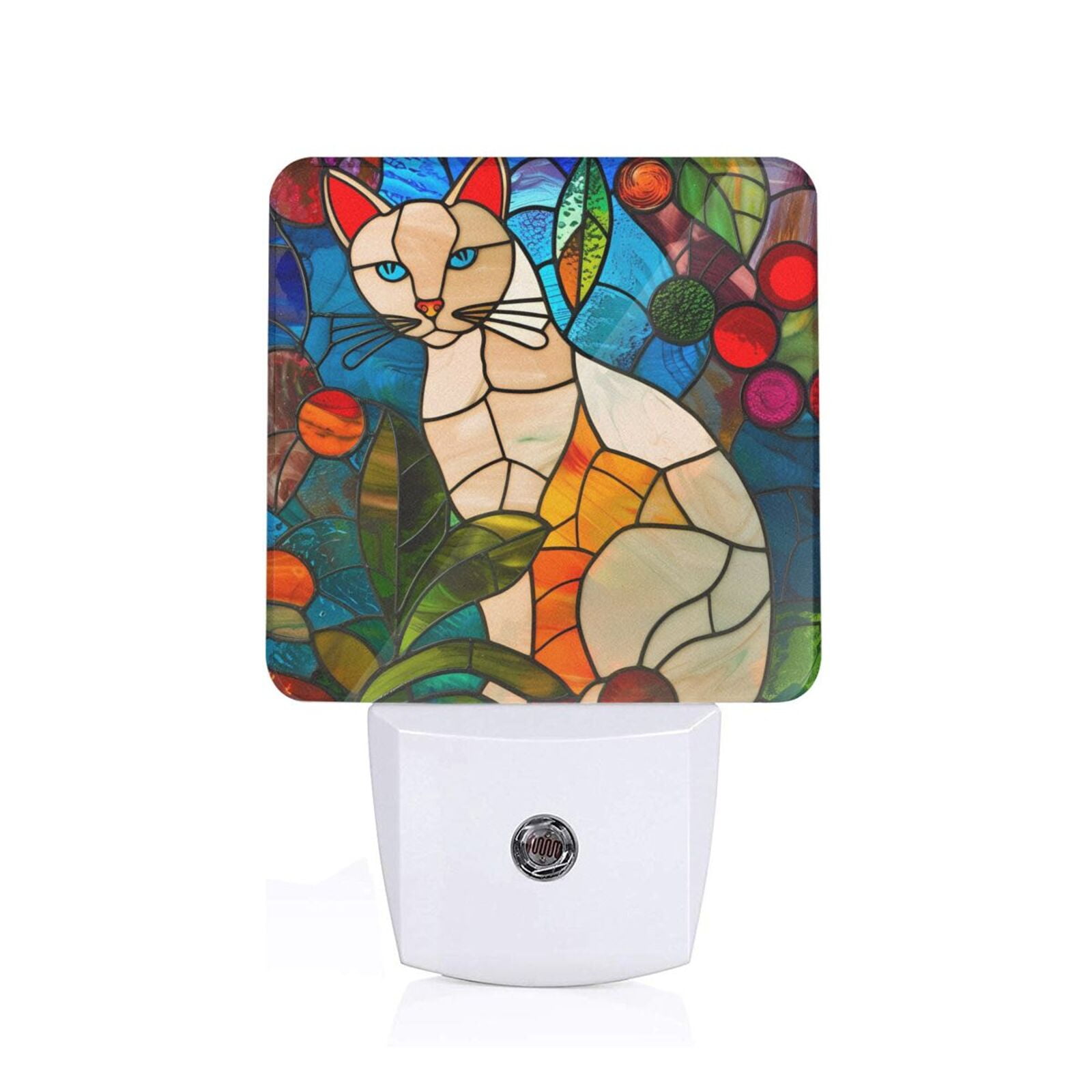 KLL Stained Glass Cat Art for Night Lights,Auto Sensor Night Lamp Plug ...