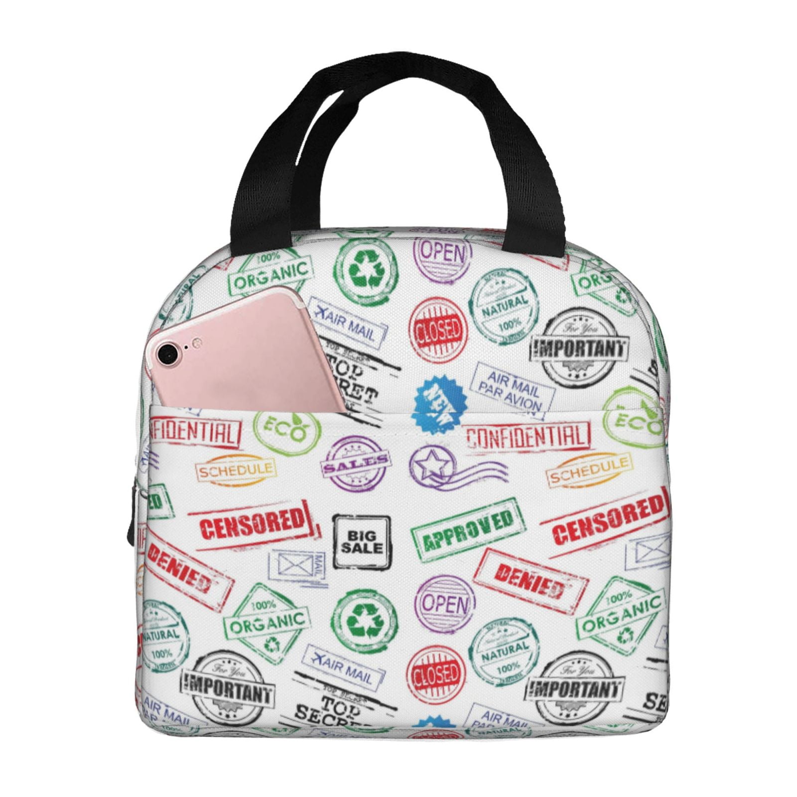 KLL Stamp Set Collection Print Insulated Lunch Bag Women, Reusable Cute ...