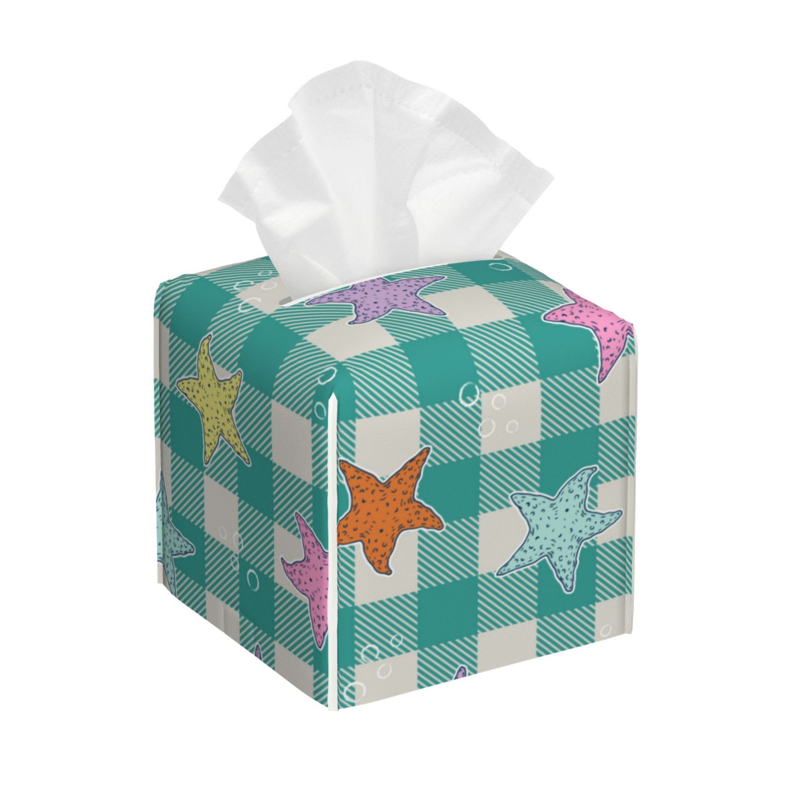 KLL Starfish On Checkered Background Print Tissue Box Cover,Leather ...