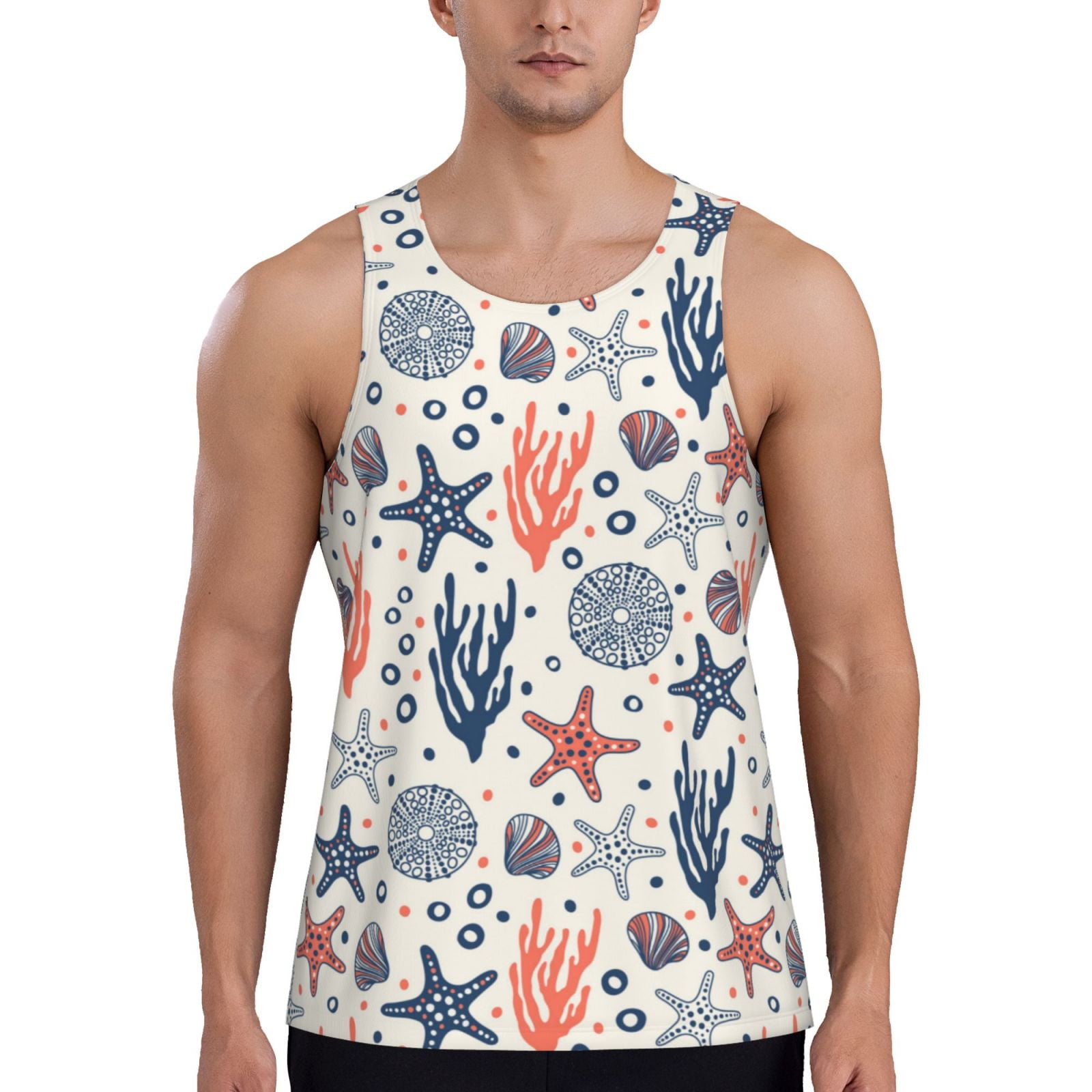 KLL Starfish Shell Print Men's Muscle Gym Workout Stringer Tank Tops ...
