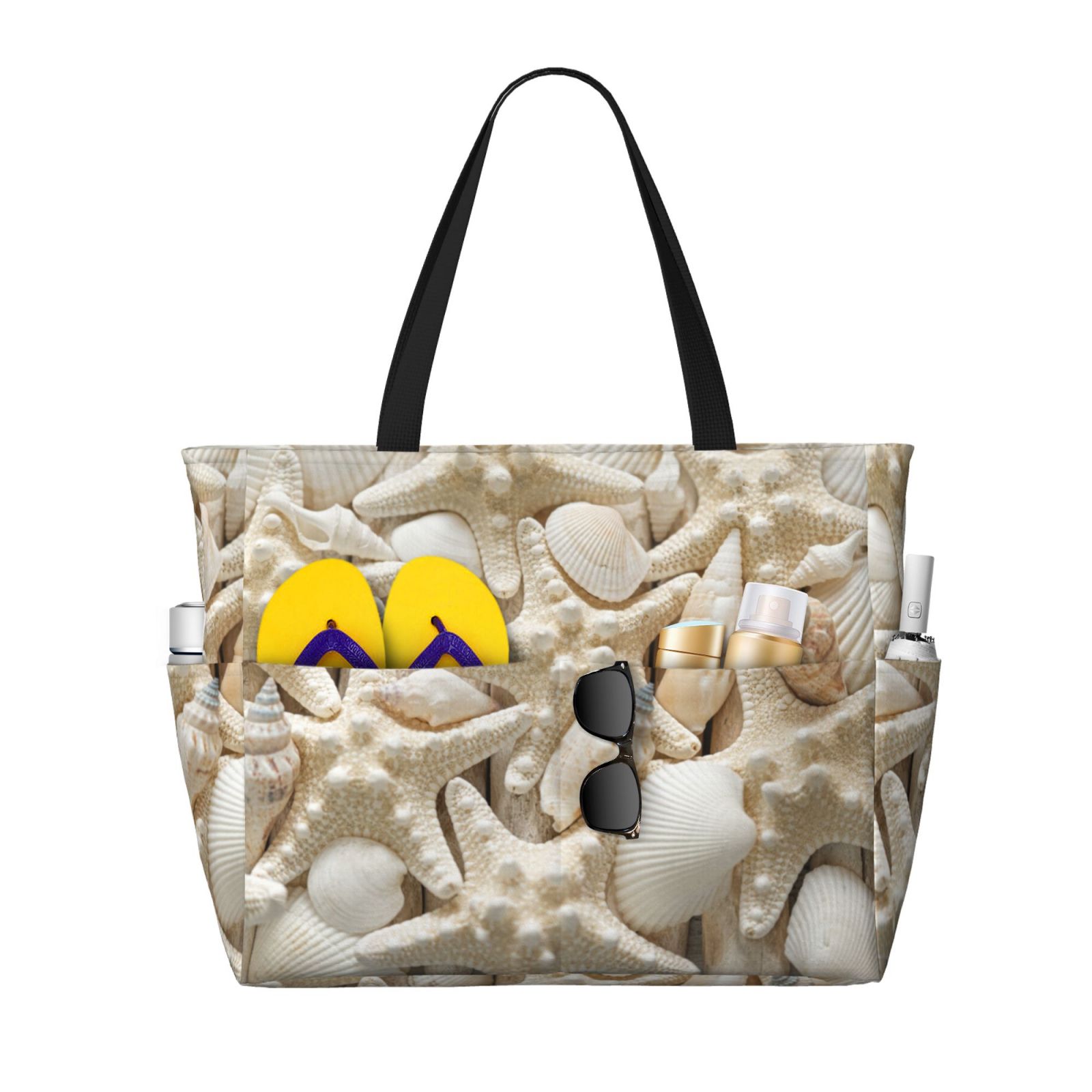 KLL Starfish and Sea Shells Print Large Beach Tote Bag Women Waterproof ...