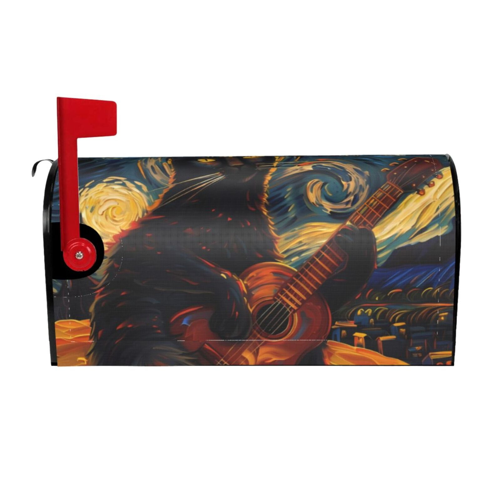 KLL Starry Night Cat Guitarist Pattern Mailbox Covers,Magnetic Mailbox ...