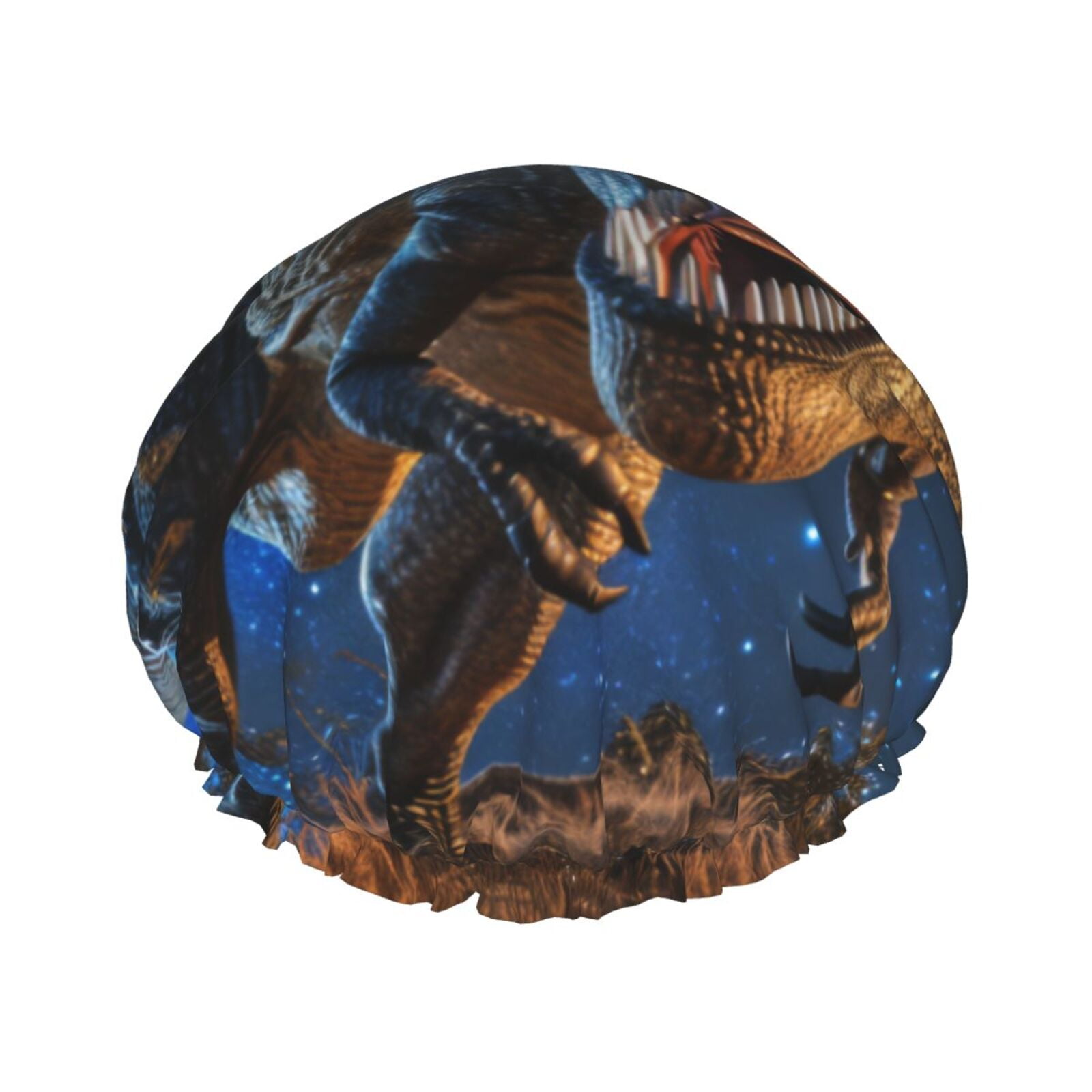 KLL Starry Night Charging Dinosaur Pattern Shower Cap & Bath Cap for ...