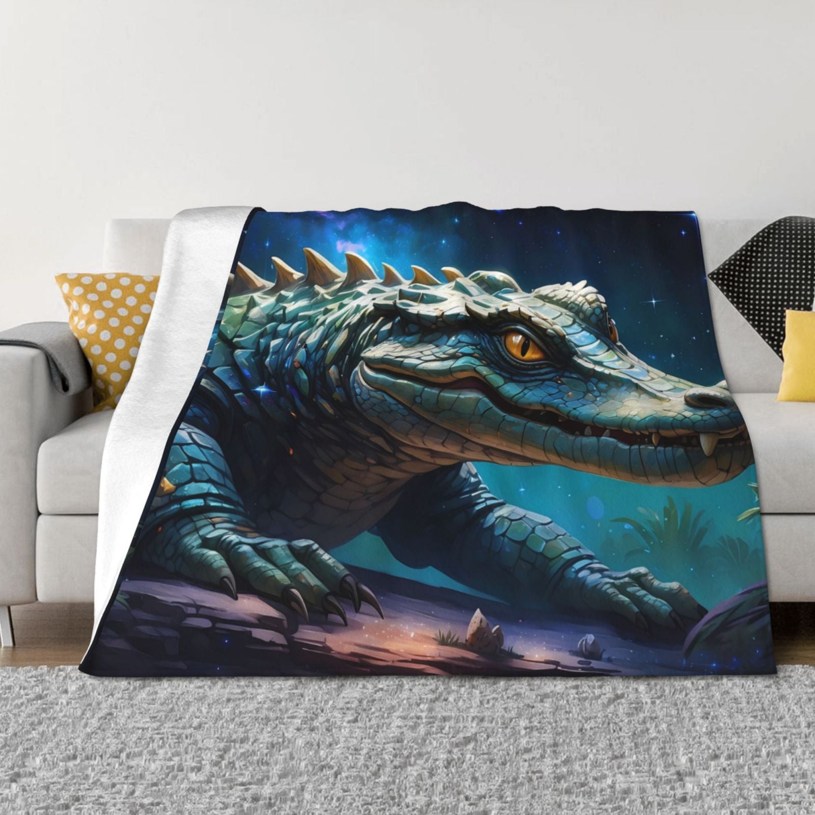 KLL Starry Sky Colorful Crocodile A Print Fleece Throw Blanket ...