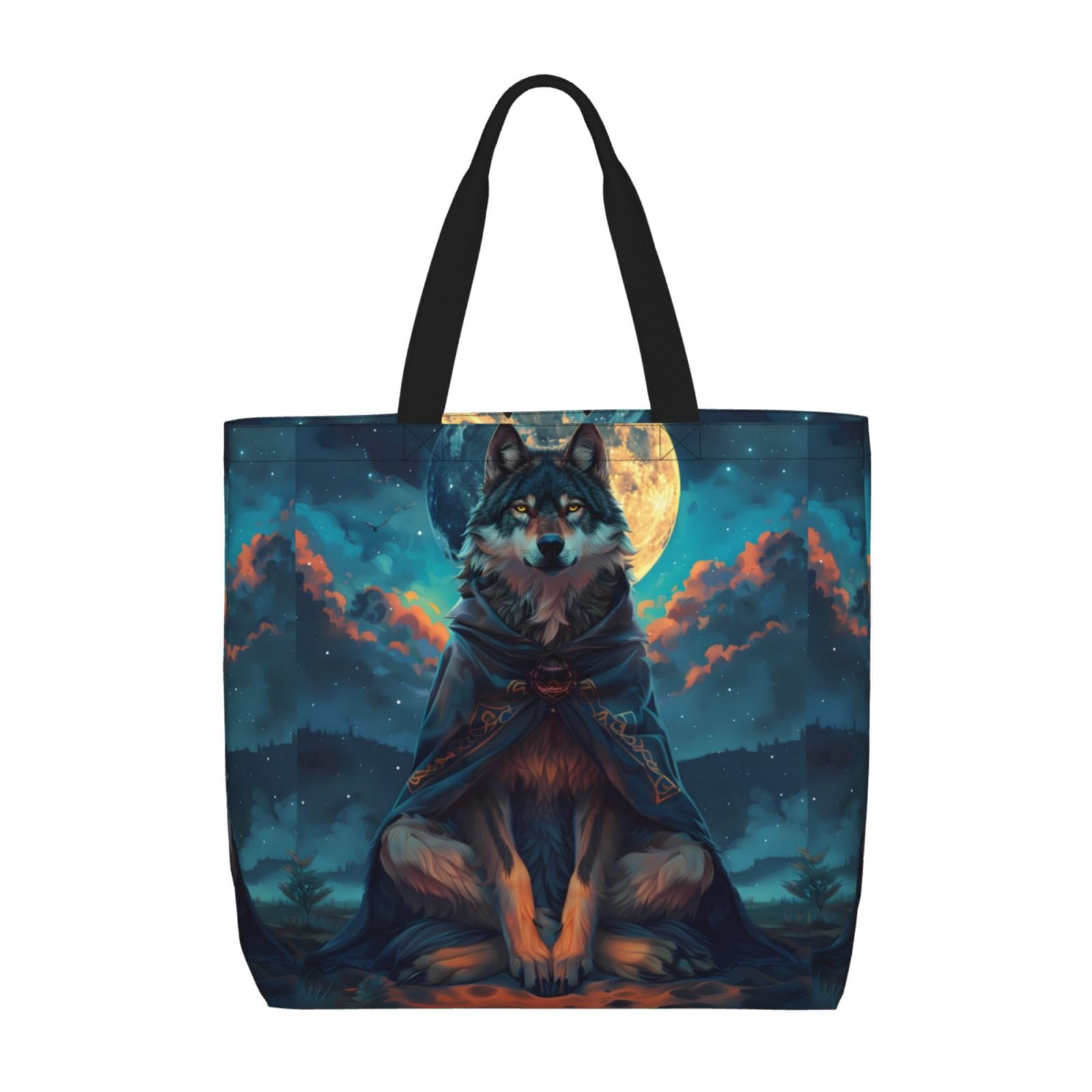 KLL Starry Sky Moon Wolf Leader Pattern Aesthetic Tote Bag for Women ...
