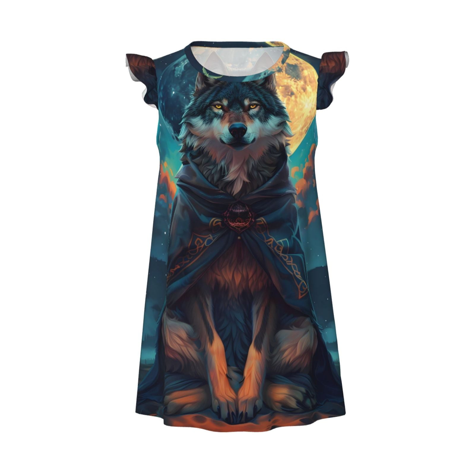 KLL Starry Sky Moon Wolf Leader Print Girls Nightgowns Pajamas for Girl Sleepwear Toddler ...