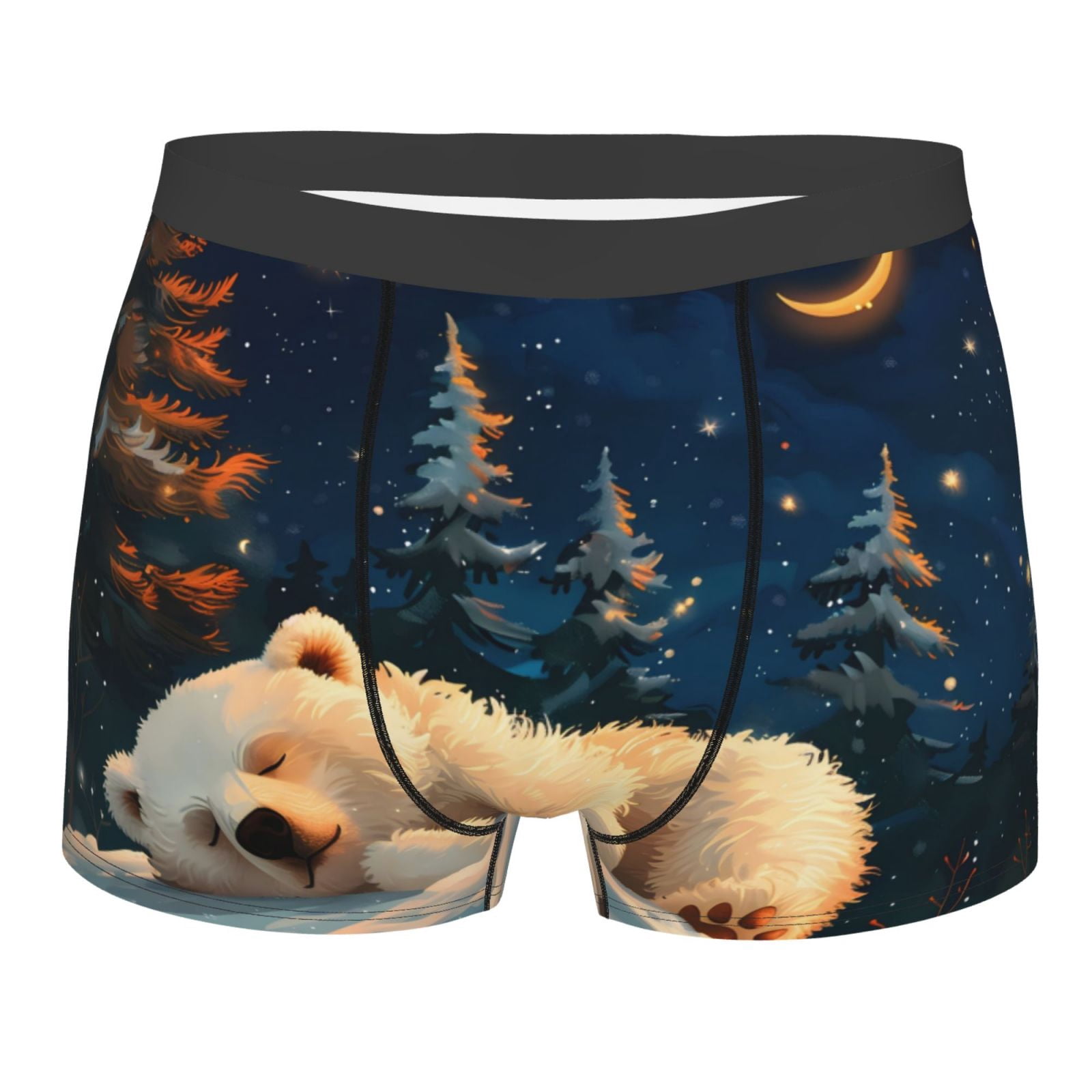 KLL Starry Sky Sleep White Bear Men's Cotton Boxer Briefs Underwear ...