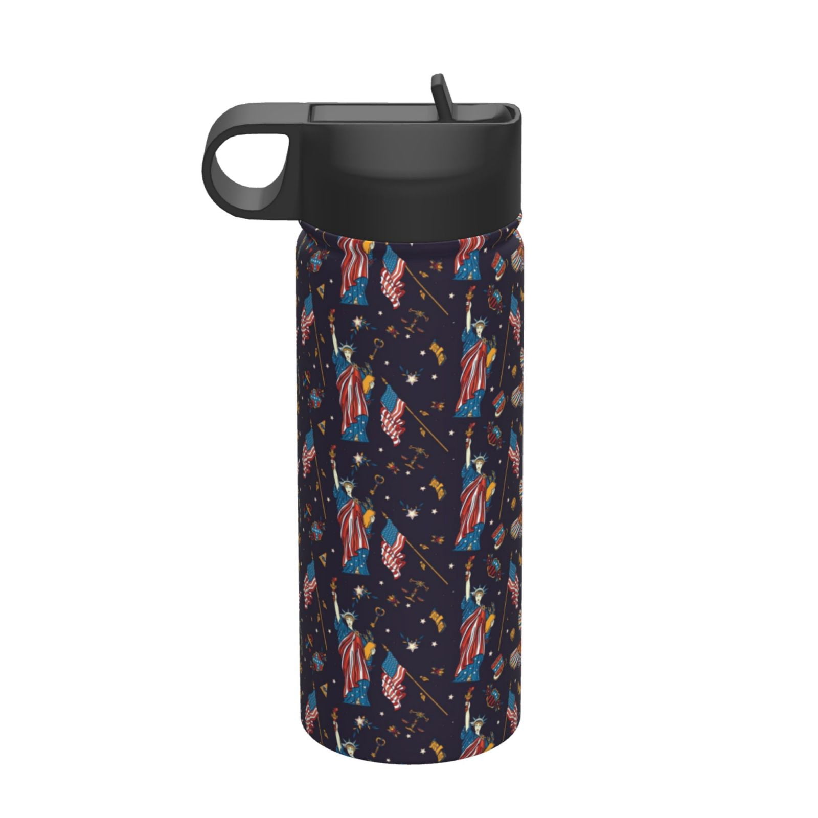 KLL Statue Of Liberty Eagle Pattern 18OZ Water Bottle With Straw ...