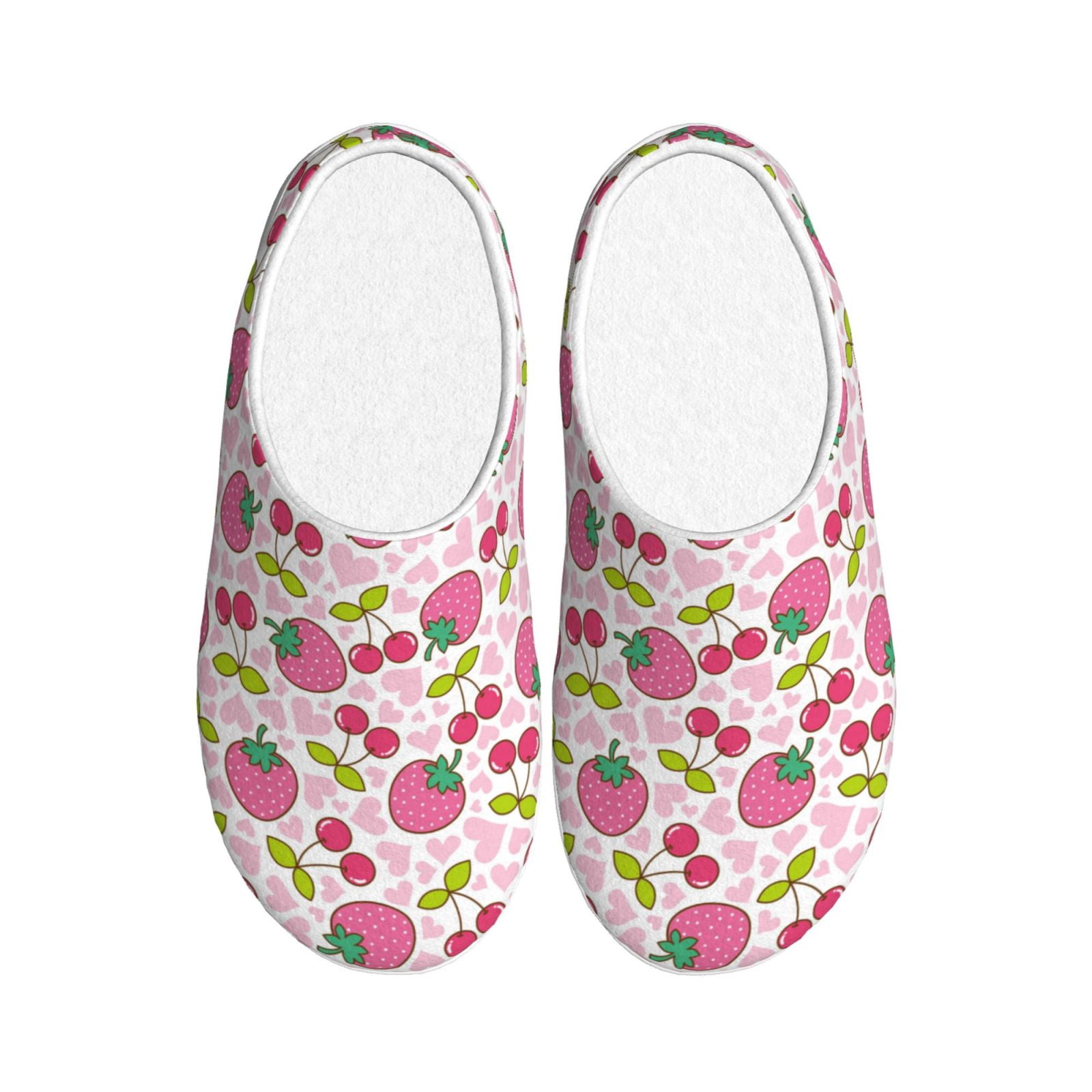 KLL Strawberry And Cheery Pattern Adult Unisex Cozy Slippers,Fuzzy Slip ...