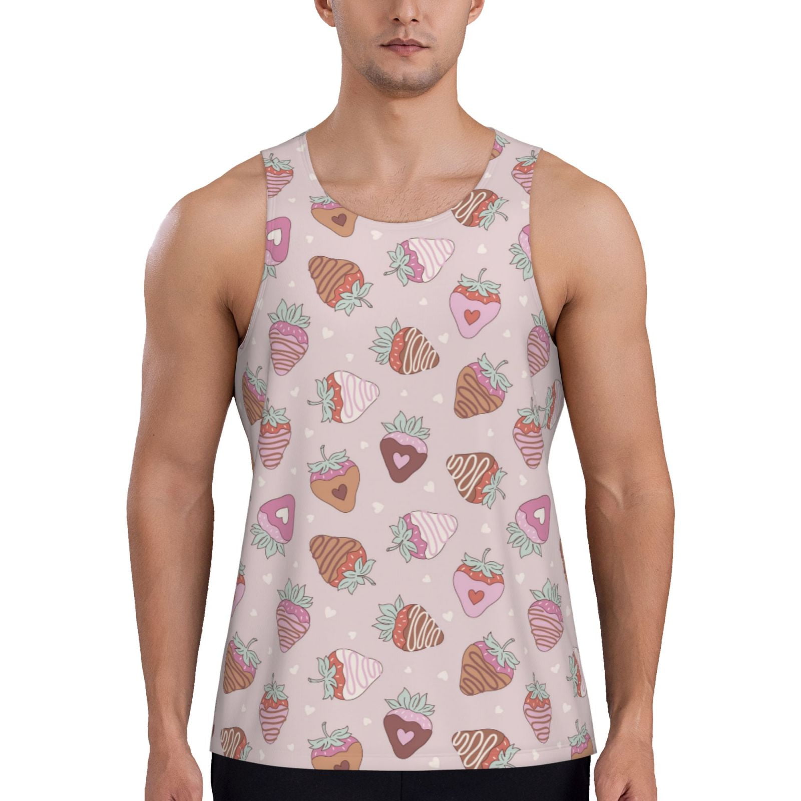 KLL Strawberry Cake Print Men's Muscle Gym Workout Stringer Tank Tops ...