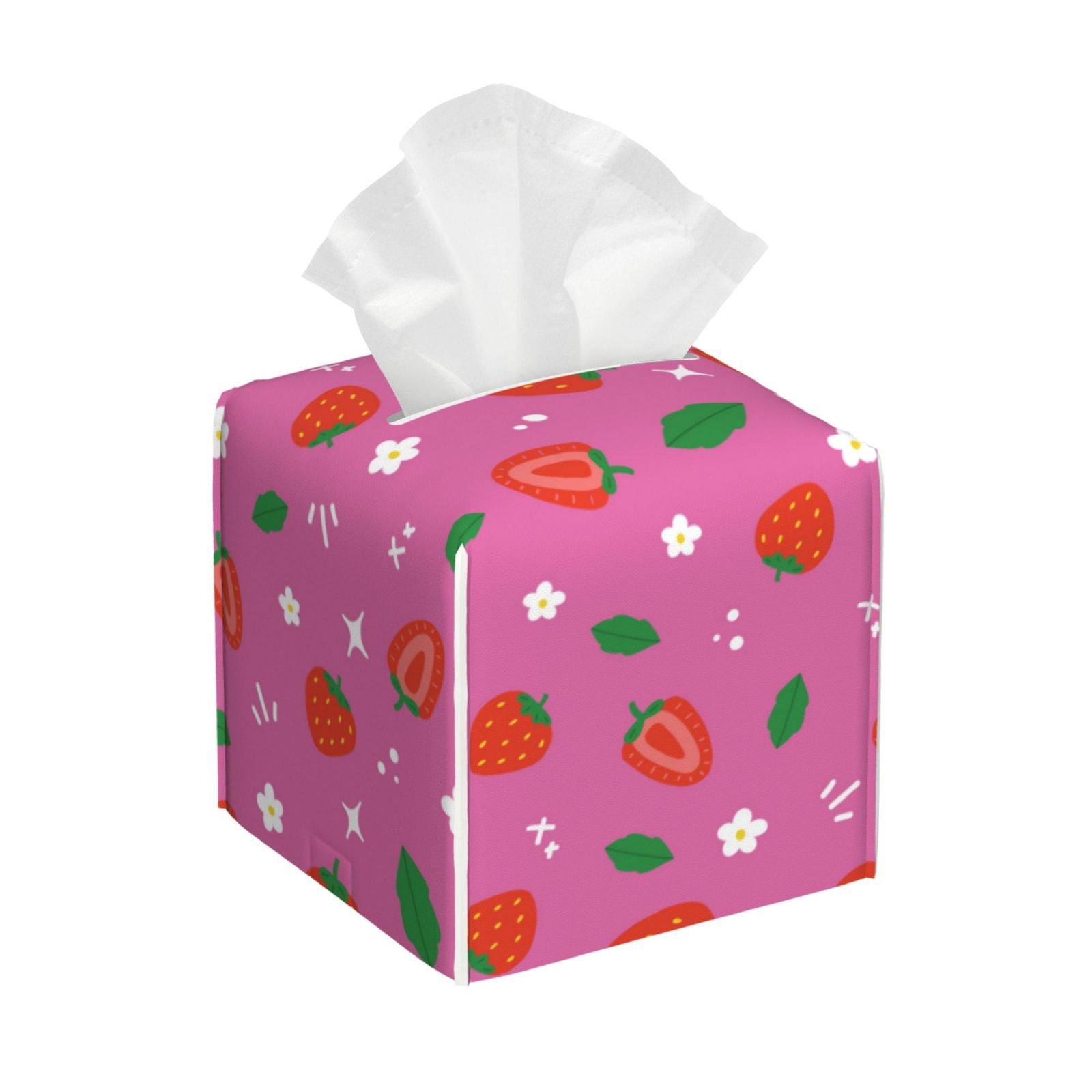 KLL Strawberry Floral Print Tissue Box Cover,Leather Tissue Holder ...