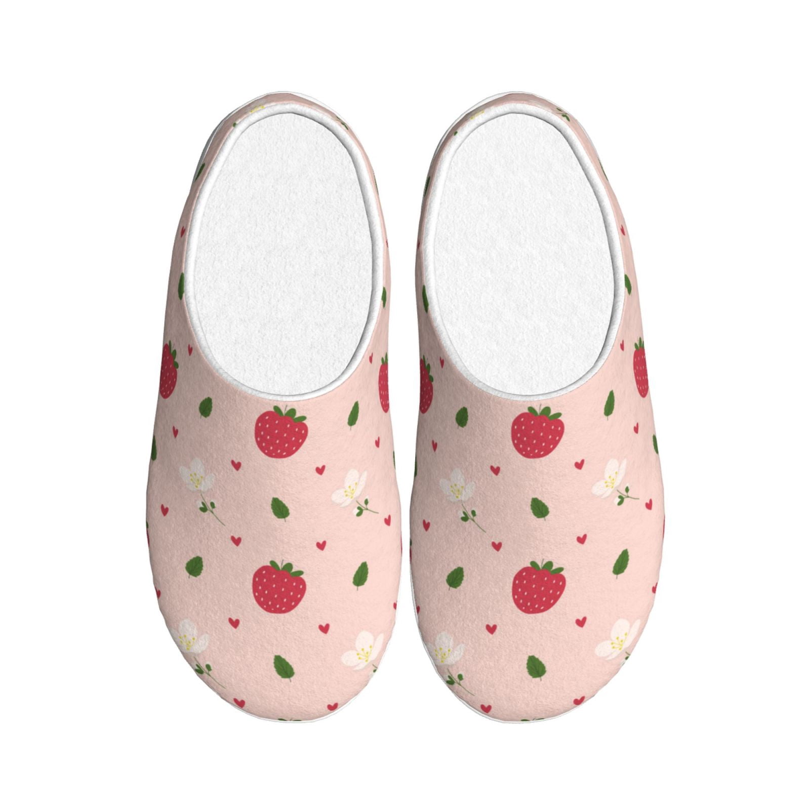 KLL Strawberry Pattern Adult Unisex Cozy Slippers,Fuzzy Slip-on ...