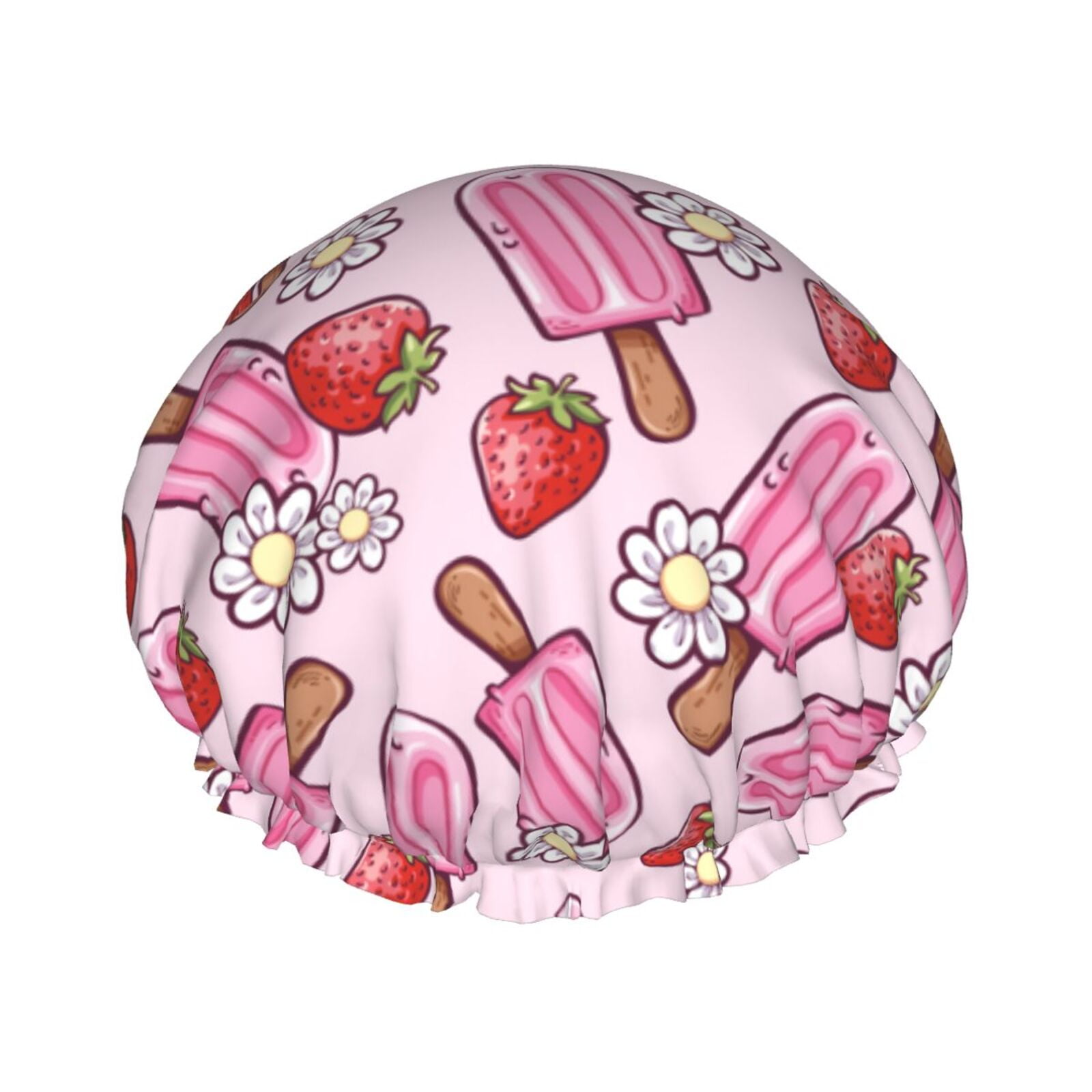 KLL Strawberry Popsicle Pattern Shower Cap & Bath Cap for Women ...