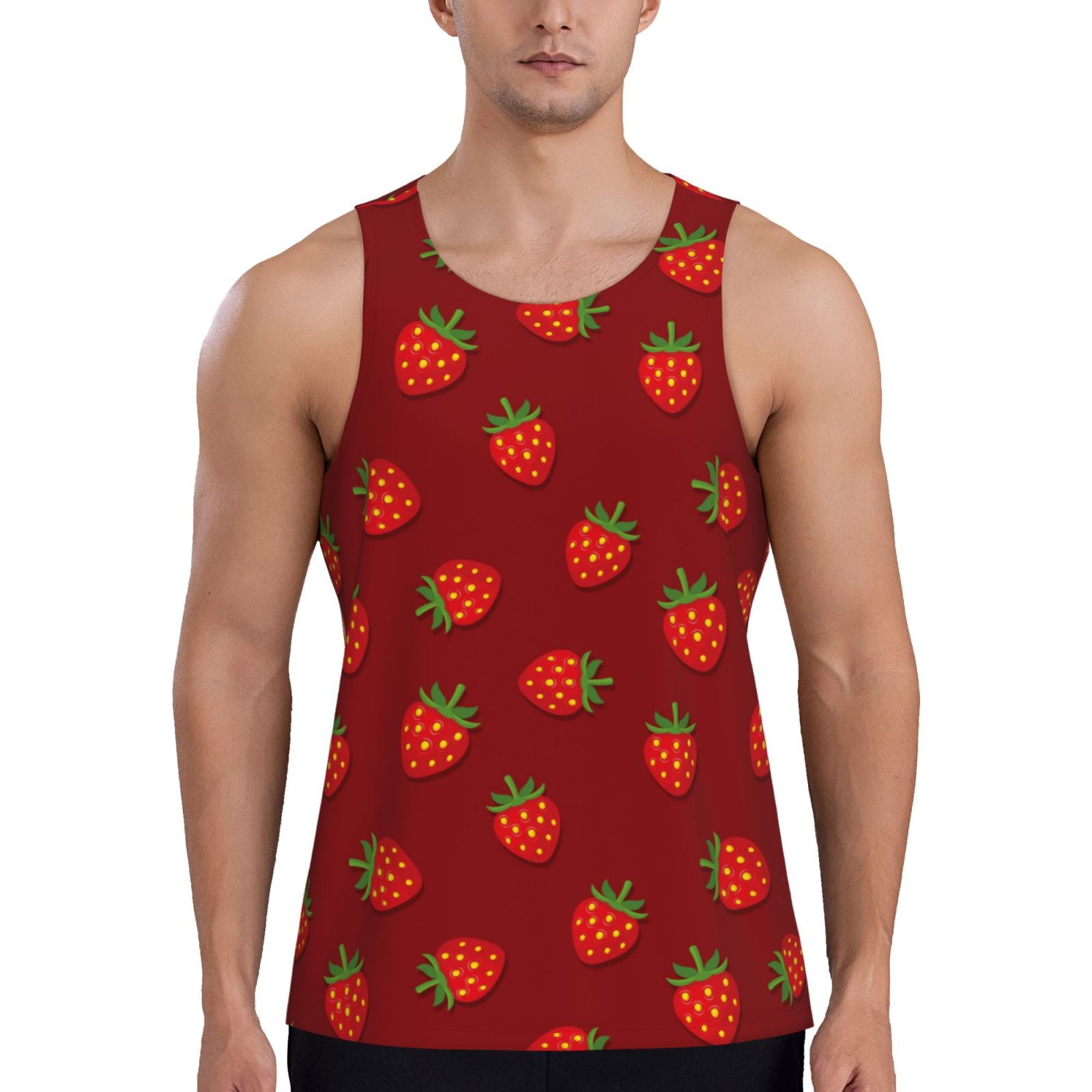 KLL Strawberry Print Men's Muscle Gym Workout Stringer Tank Tops ...
