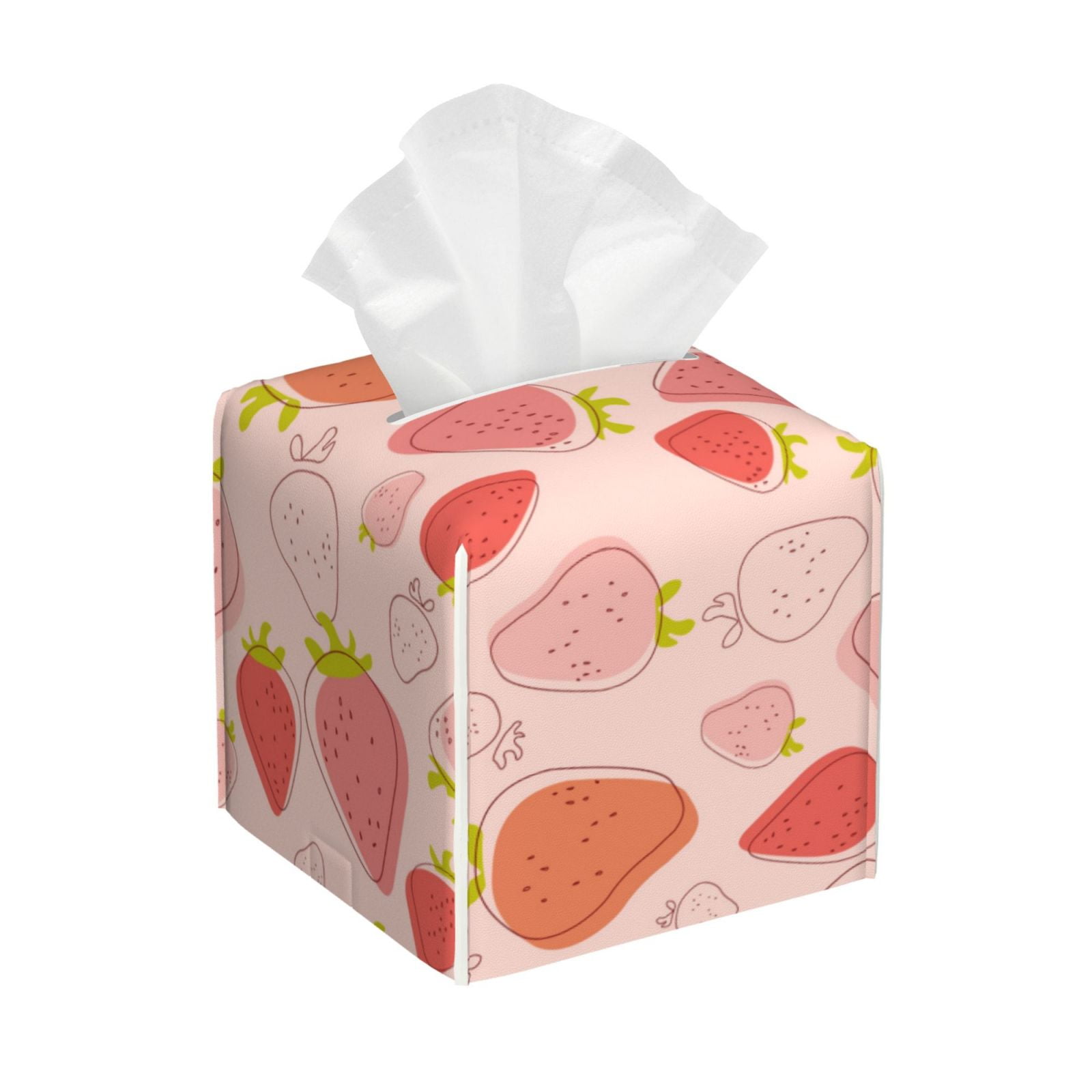 KLL Strawberry Print Tissue Box Cover,Leather Tissue Holder Square ...