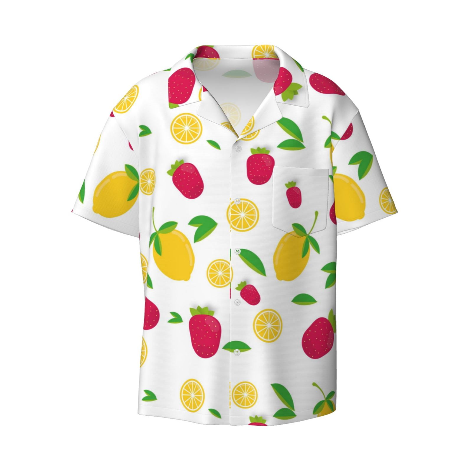 KLL Strawberry and Lemon Print Men's Shirt Short Sleeve Button Down ...
