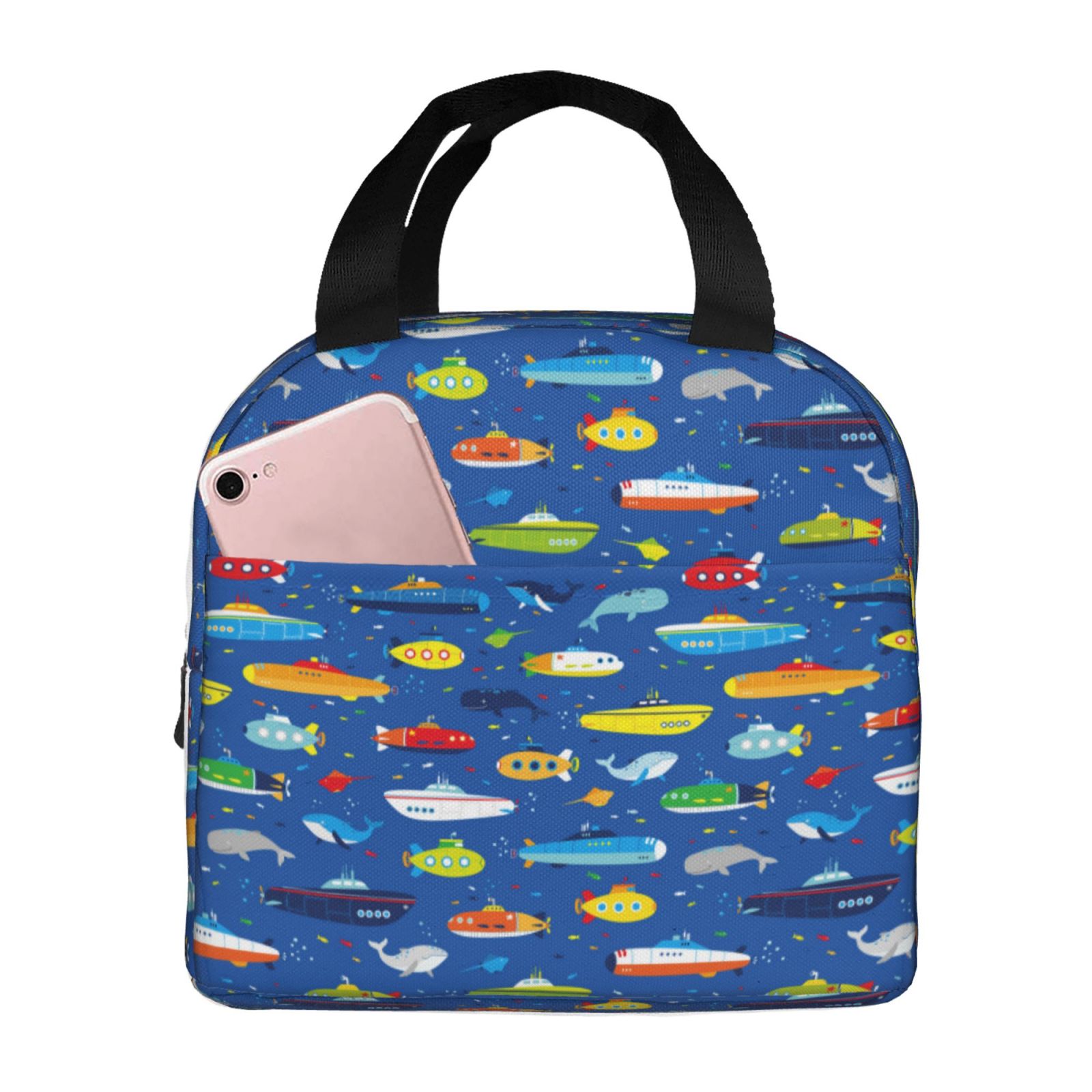 KLL Submarines And Whales Print Insulated Lunch Bag Women, Reusable ...