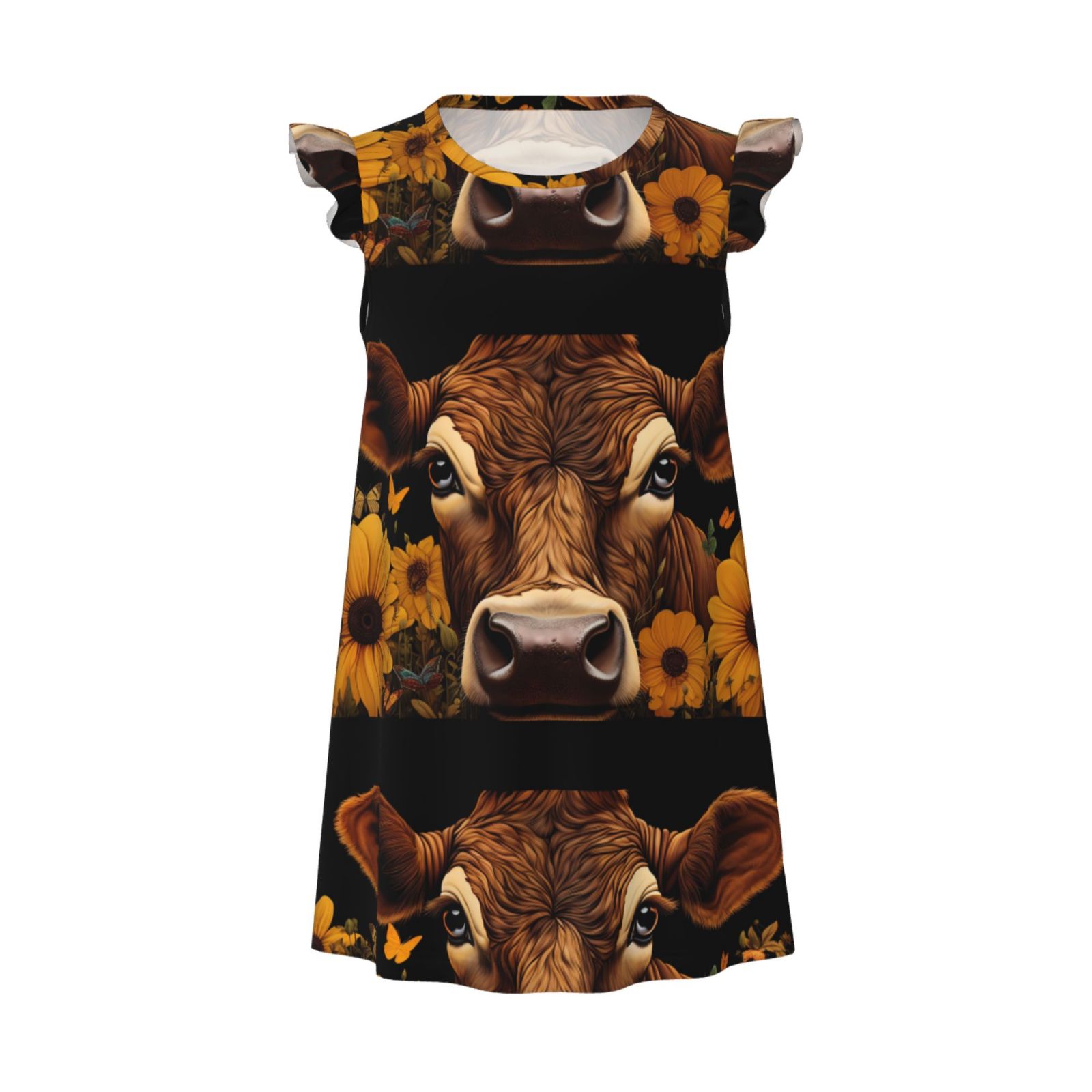 KLL Sunflower Butterfly Cow Print Girls Nightgowns Pajamas for Girl ...