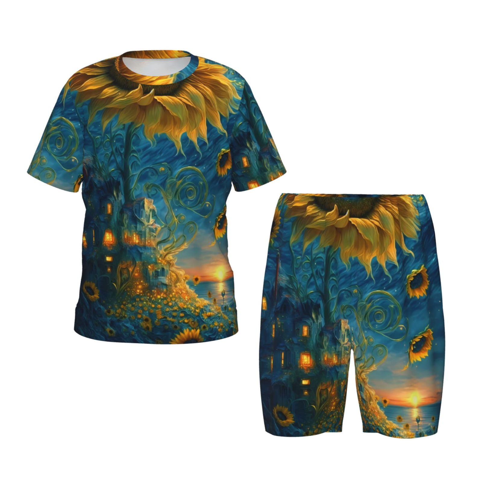 KLL Sunflower Castle Starry Sky Print Kids' Short-Sleeved Pajama Set ...