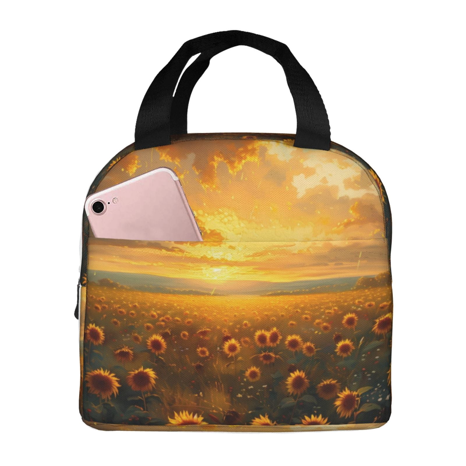 KLL Sunflower Sunset Rainfall Print Insulated Lunch Bag Women, Reusable ...