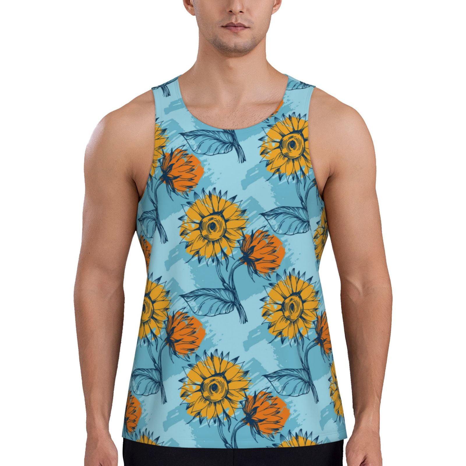 KLL Sunflowers Print Men's Muscle Gym Workout Stringer Tank Tops ...
