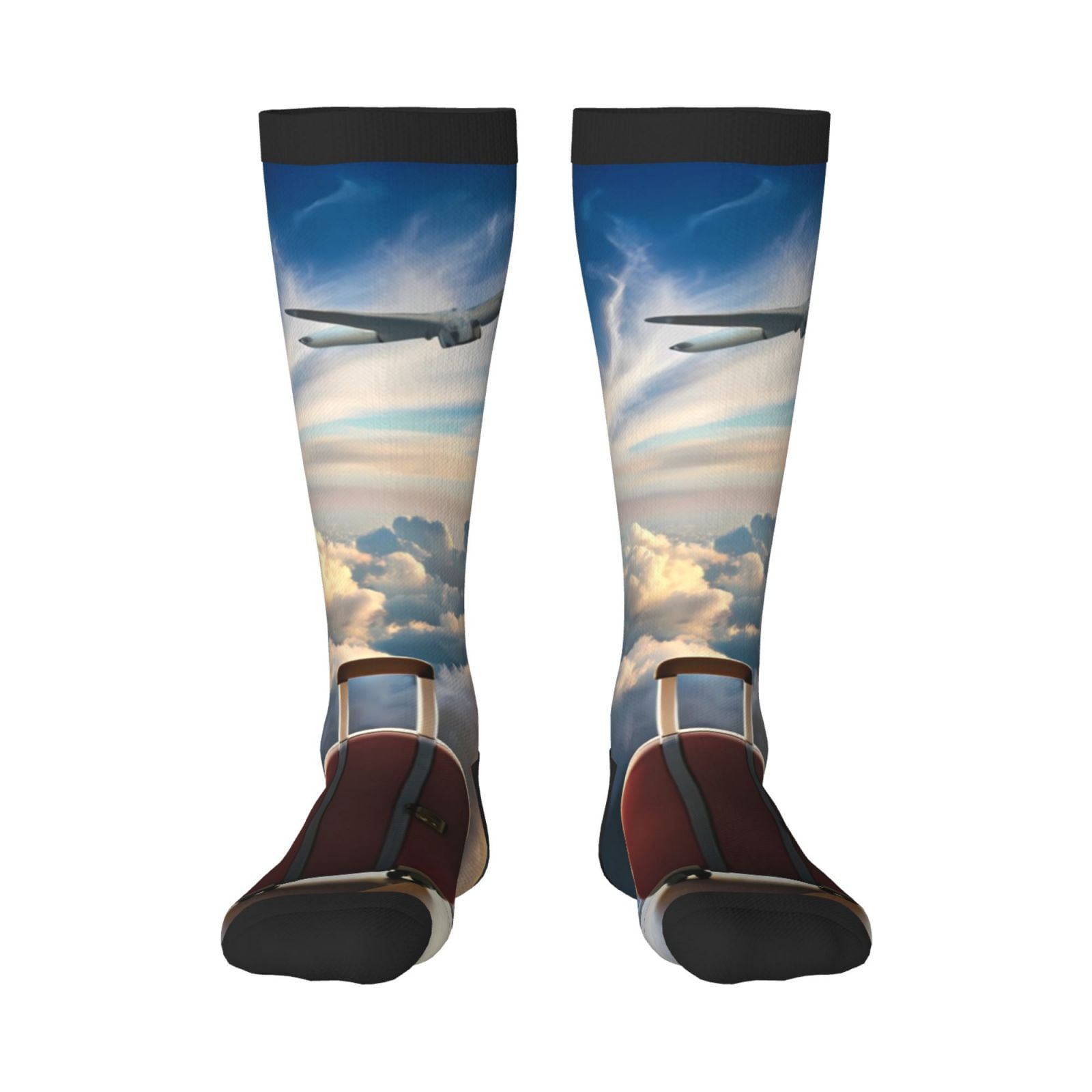 KLL Sunset Airplane Travel View Print Cool Socks Men's Women's Crew ...