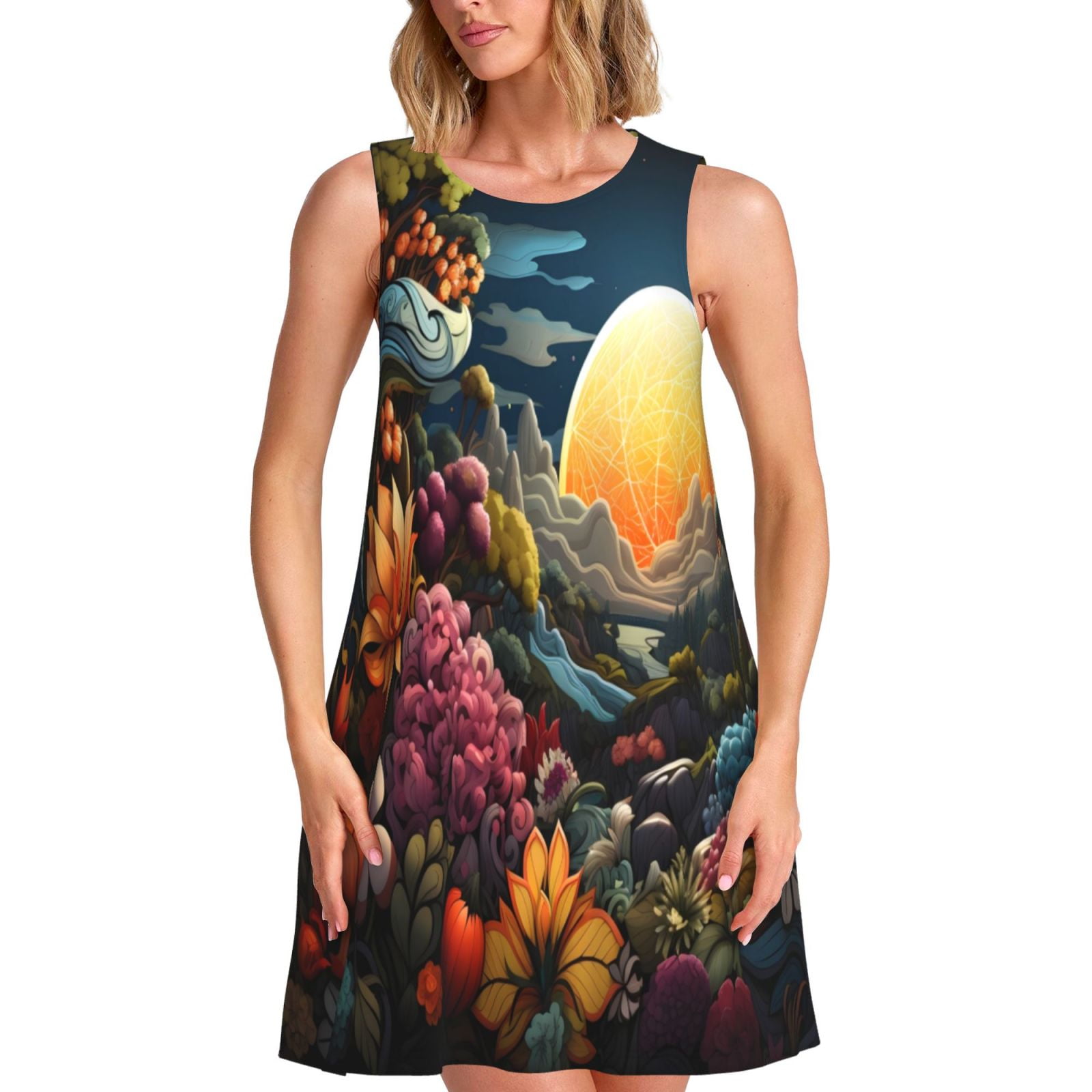 KLL Sunset Floral Fantasy Landscape Pattern Womens Summer Dresses 2025 ...